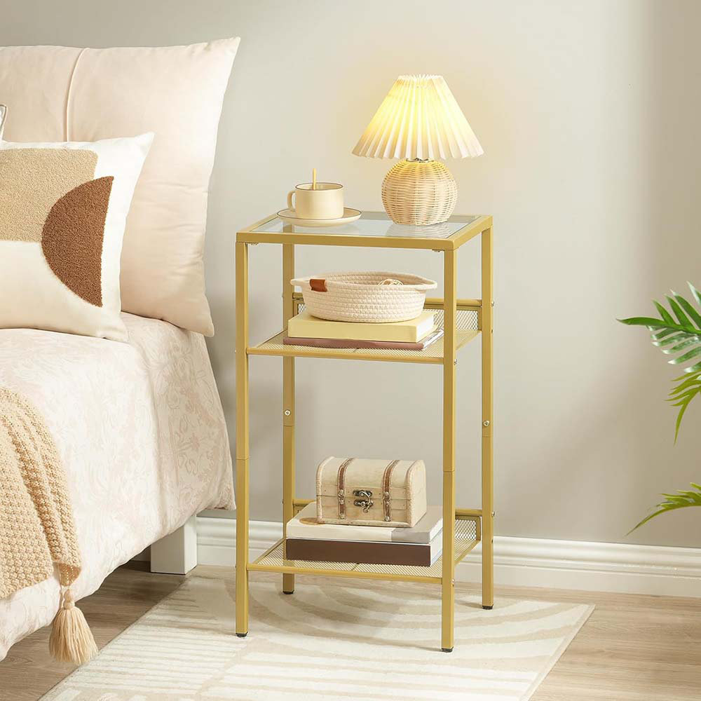 Mercer41 Gold Side Table, Tall Telephone End Table With Mesh Shelves, 3 ...