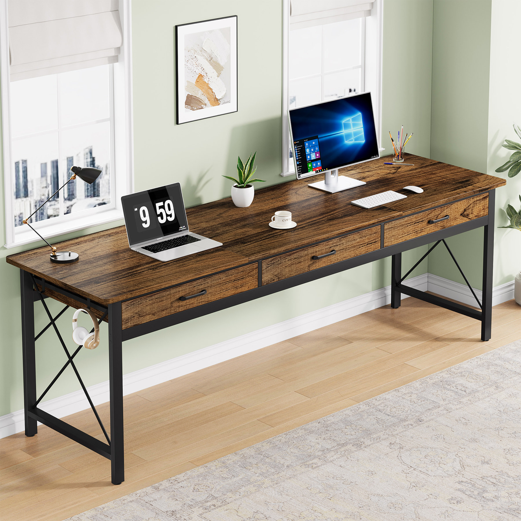 17 Stories Tayesha 78.74'' W Double Computer Desk, Two Person Desk with ...