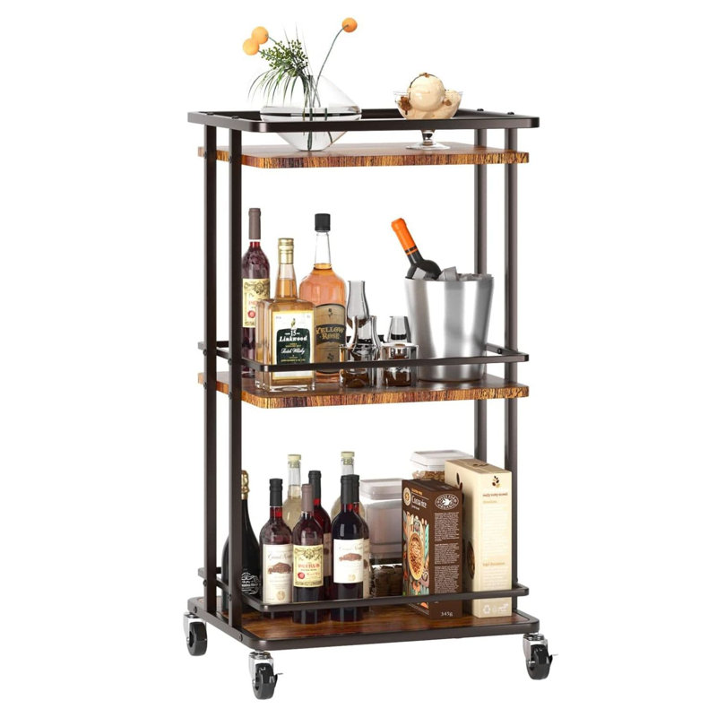 Latitude Run® 3-Tier Home Bar Cart for Wine, Beverage & Dinner Party ...