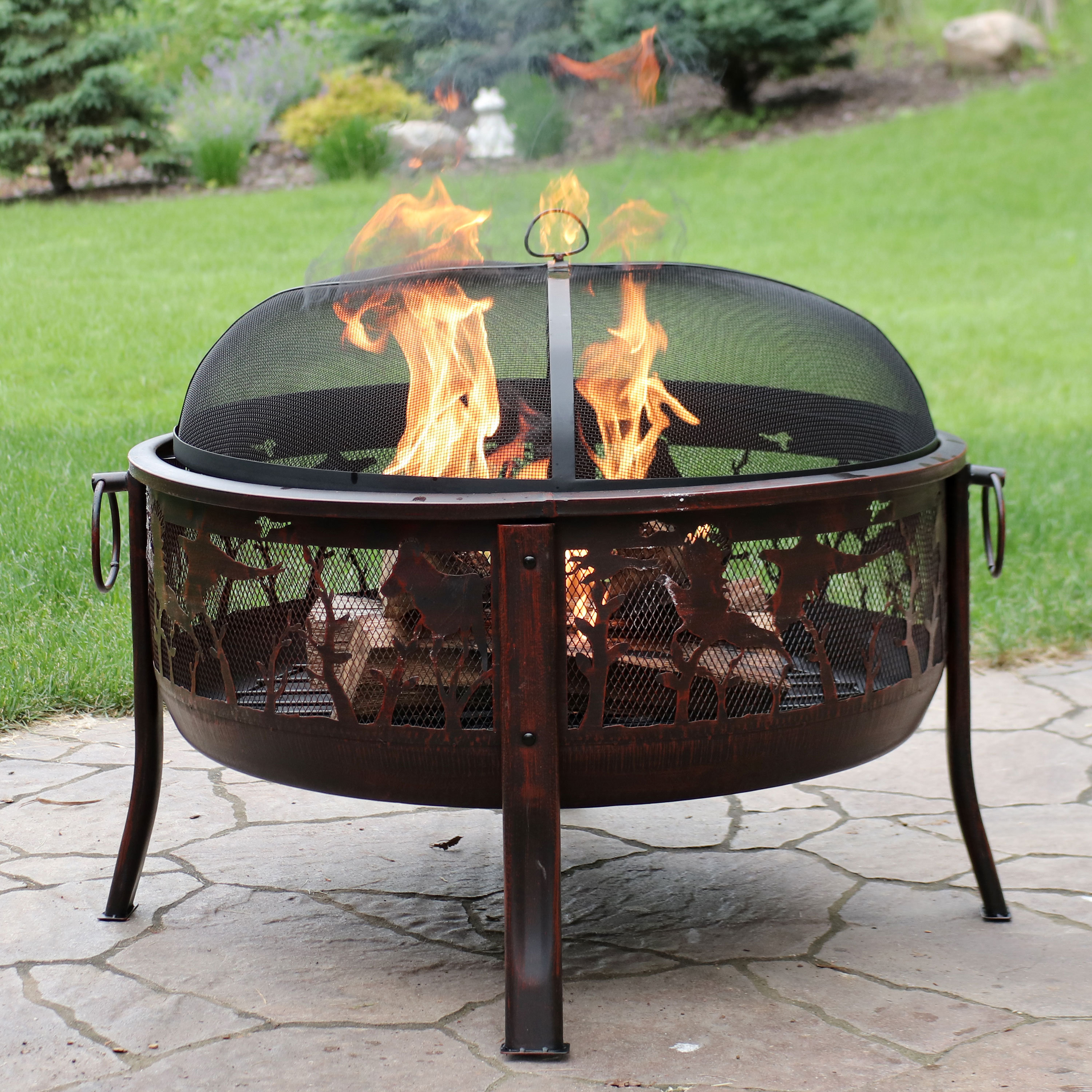 Millwood Pines Devan 30" Round Wood-Burning Bronze Finish Steel Fire ...