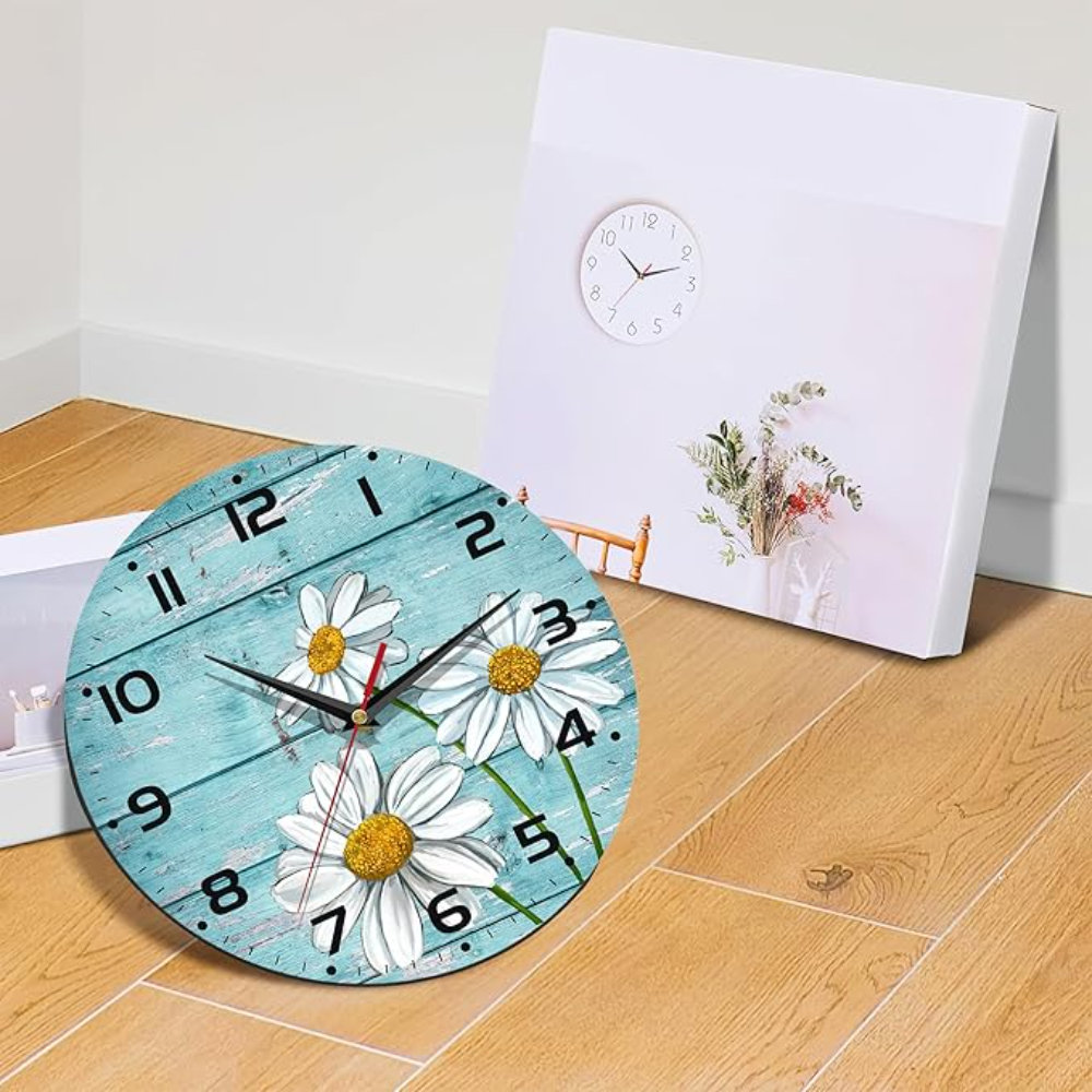 Ophelia & Co. Daisy Flowers Wall Clock Vintage Wooden Wall Clock Silent ...