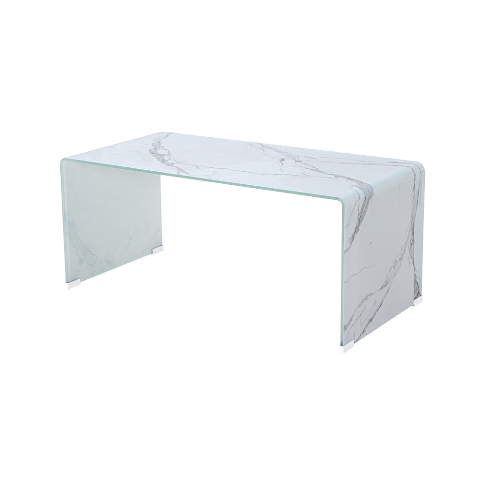 Orren Ellis Maria Marble Look Bent Glass Coffee Table | Wayfair