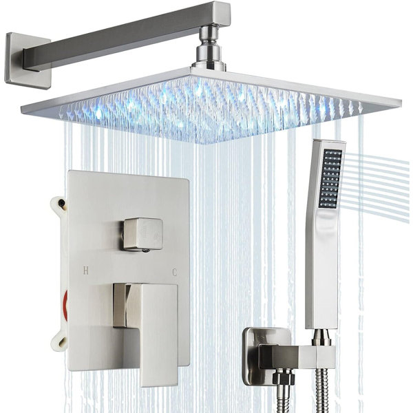 Nabiyy Brushed Nickel LED Shower Faucet Set 8in Rain Shower Head Combo ...