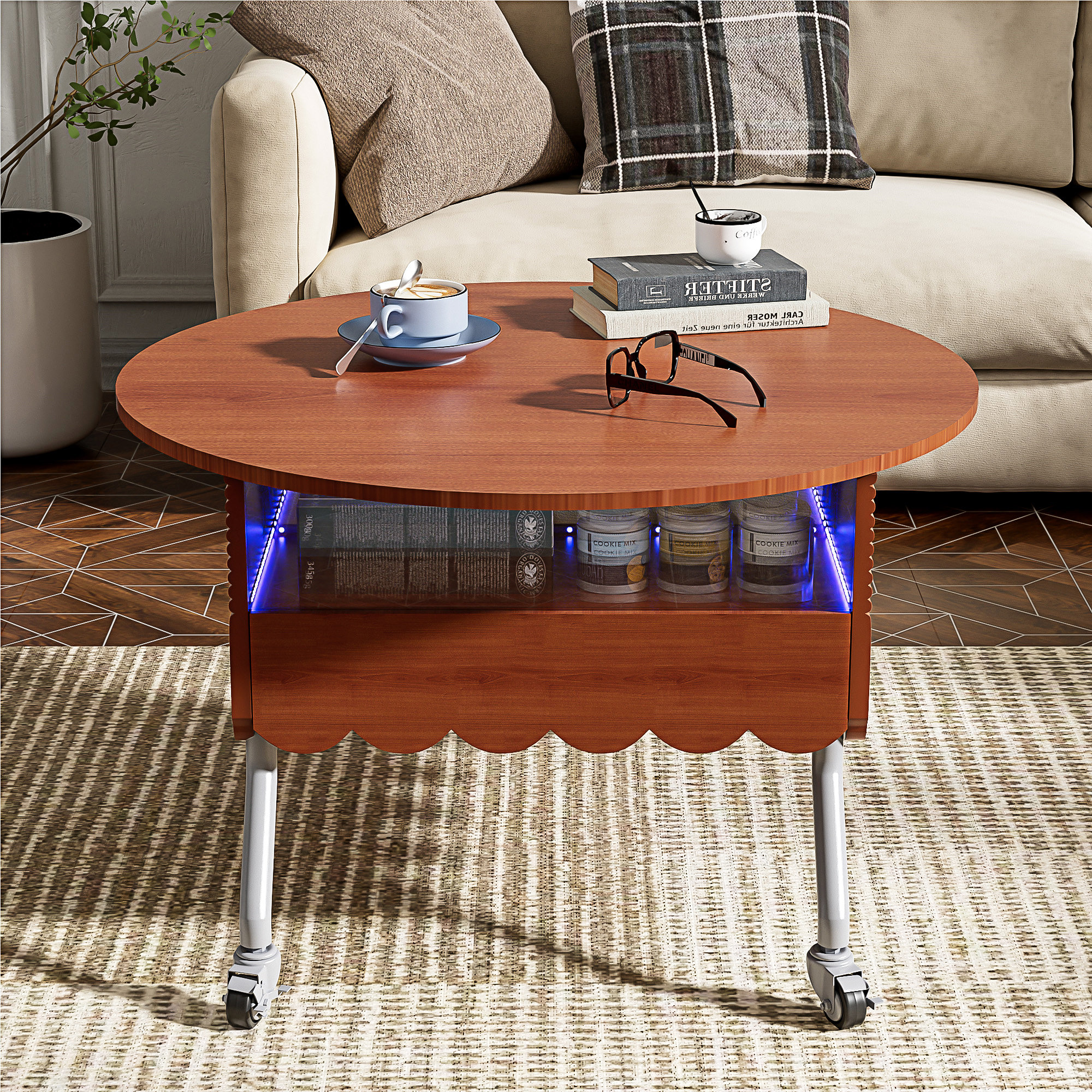 Wrought Studio Table basse ronde à plateau relevable avec roulettes ...