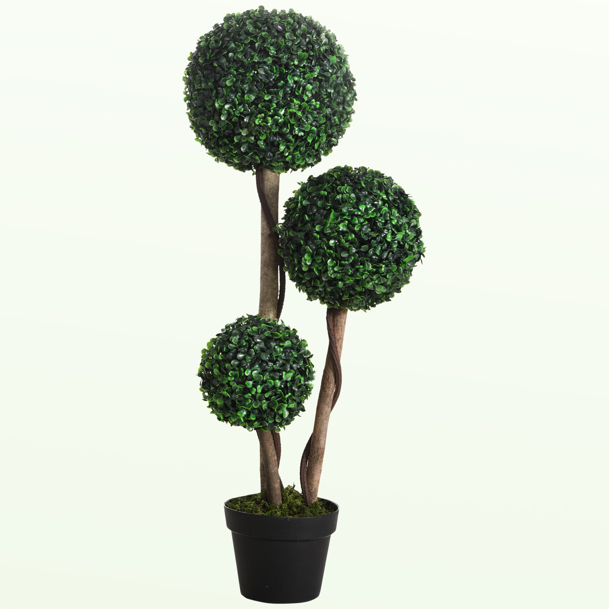 Latitude Run® 3-Tier Boxwood Topiary Tree in Pot – 35.5” Realistic UV ...