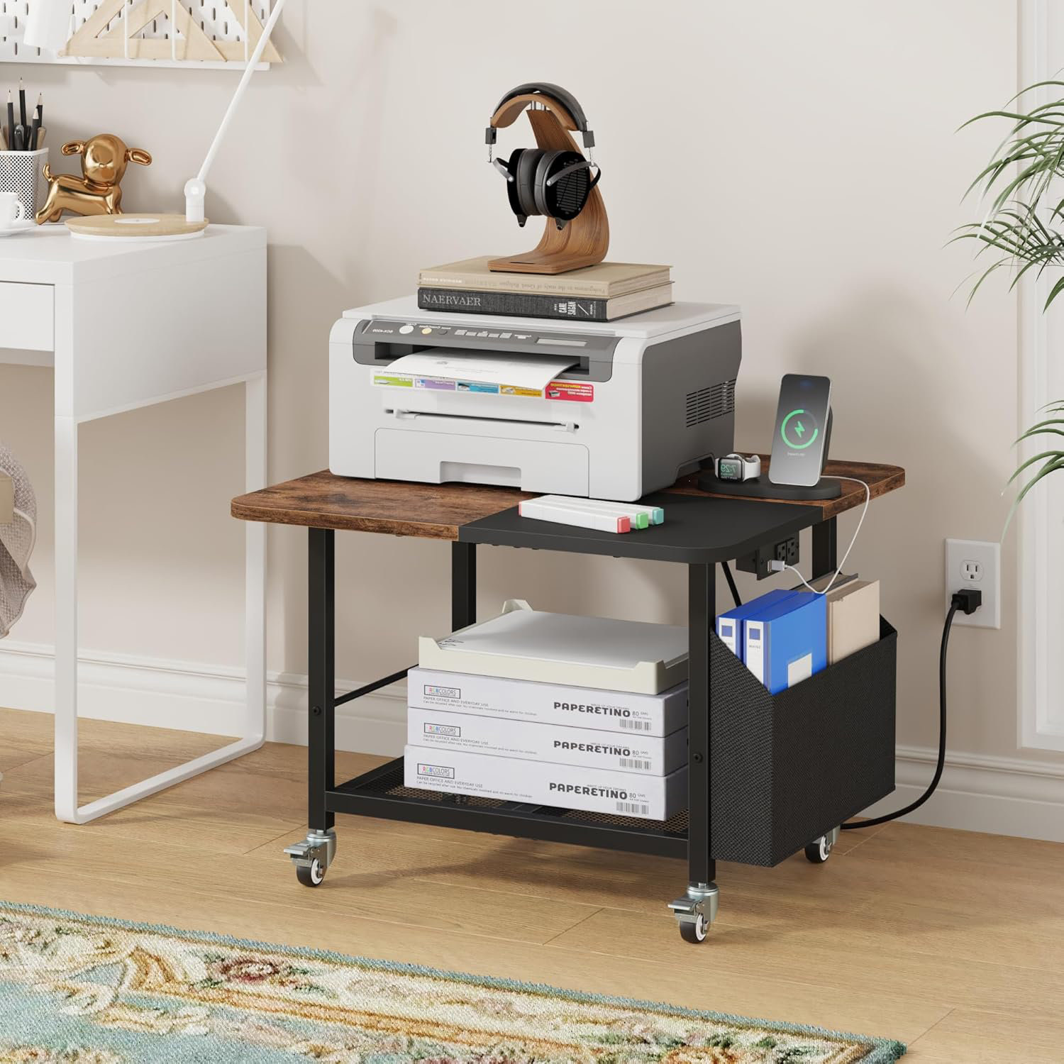 BY Family Heavy Duty Printer Stand With Power Outlet And Storage, Large ...