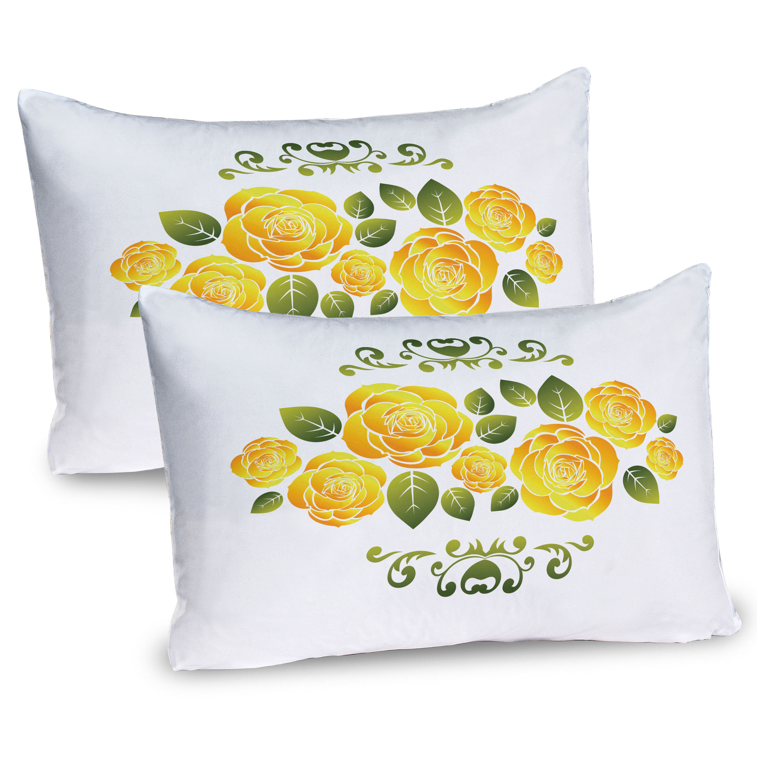 Ambesonne Yellow Pillow Sham 2 Pack Roses with Swirl Frame Fern Green ...