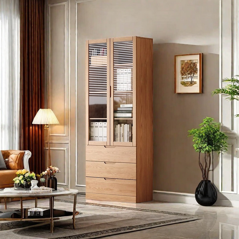 Parttlion Solid wood bookcase with glass locker - Wayfair Canada