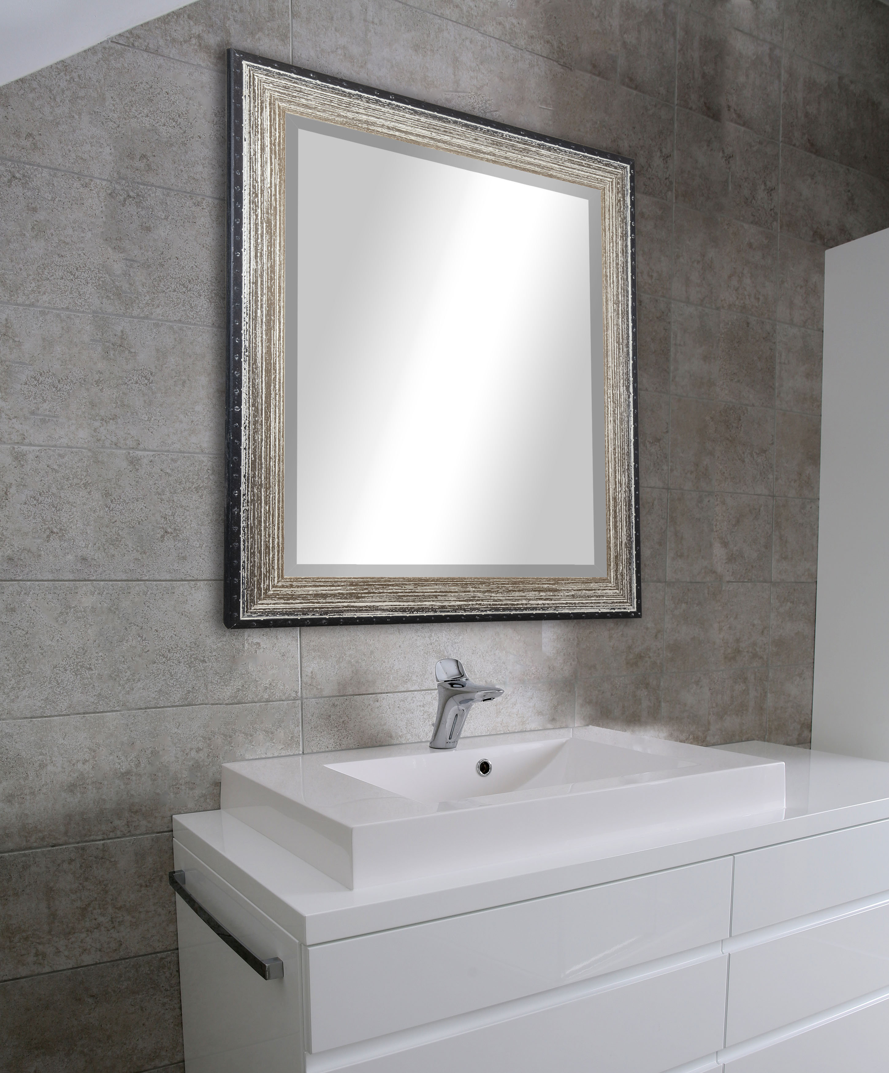Rosalind Wheeler Almeda Square Rustic Beveled Distressed Wall Mirror ...