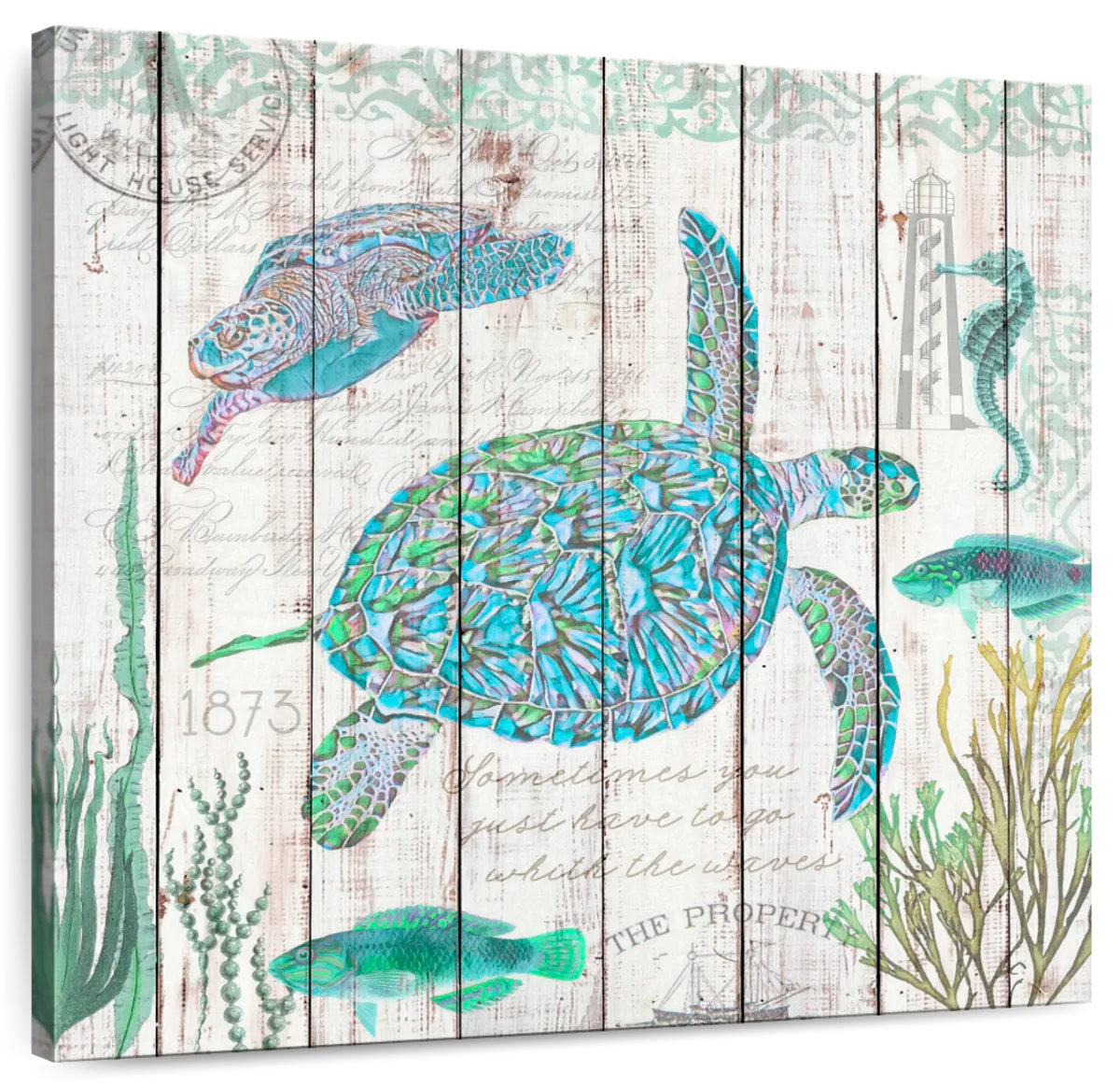 Ebern Designs Brampt Sea Turtles On Driftwood Panel | Wayfair