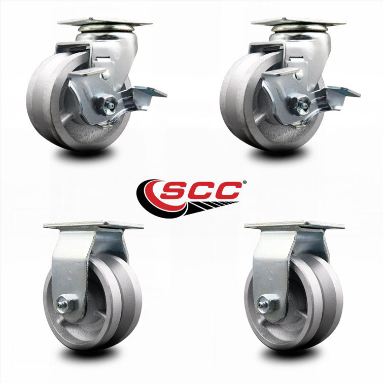 Service Caster 4 Inch V-Groove Semi Steel Caster Set with Bronze ...