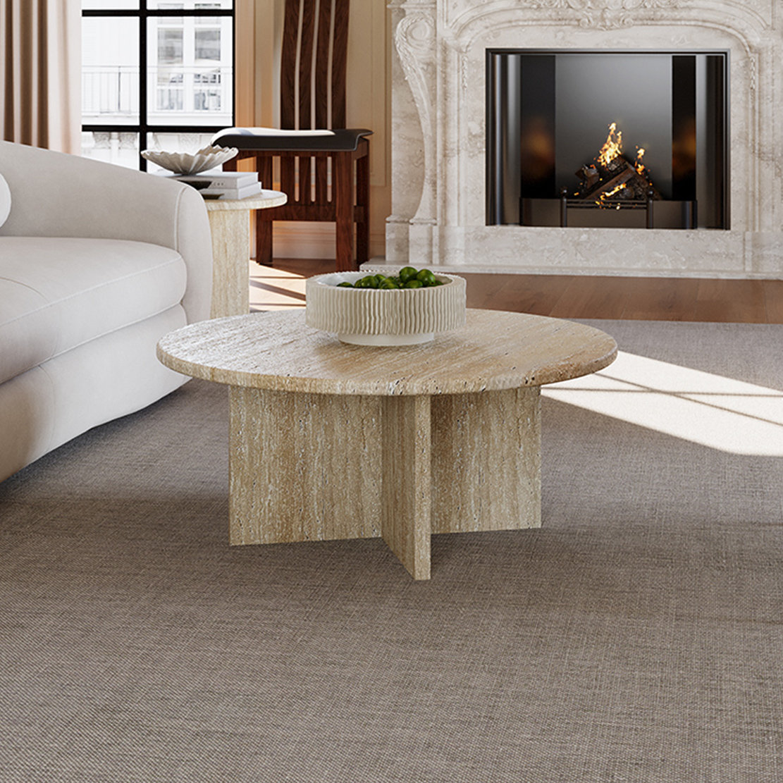 EXCEEB Wabi-sabi Beige Natural Cave Stone Round Tea Table Coffee Table ...