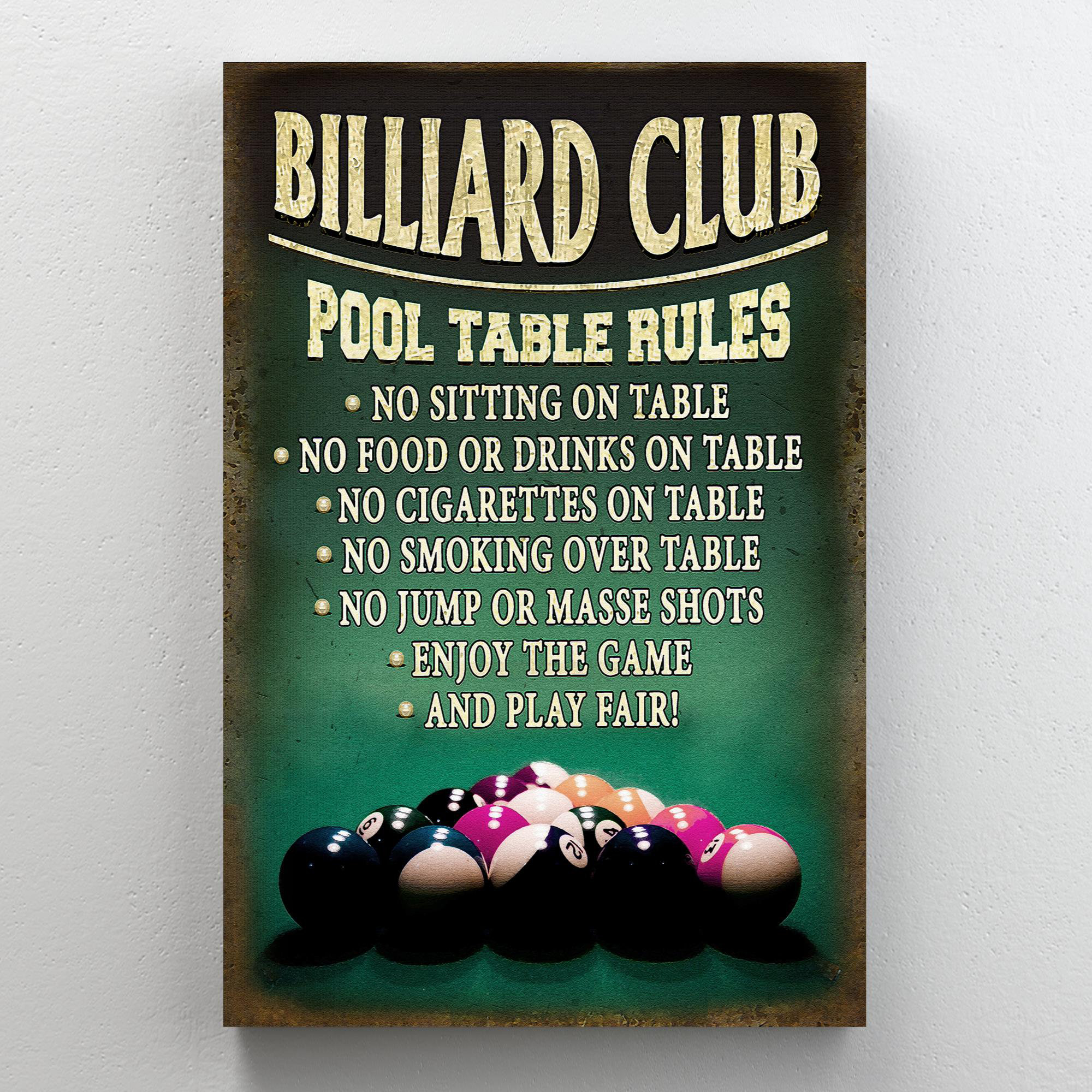 Trinx Billiard Club Balls - Pool Table Rules, No Sitting On Table - 1 ...