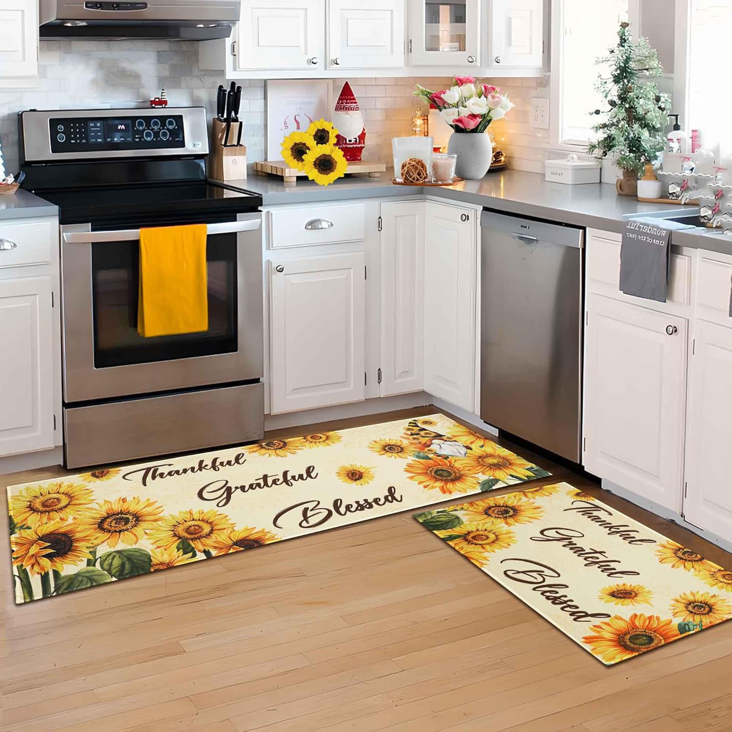 One Allium Way® Flowers Kitchen Rugs And Mats Non Skid Washable ...