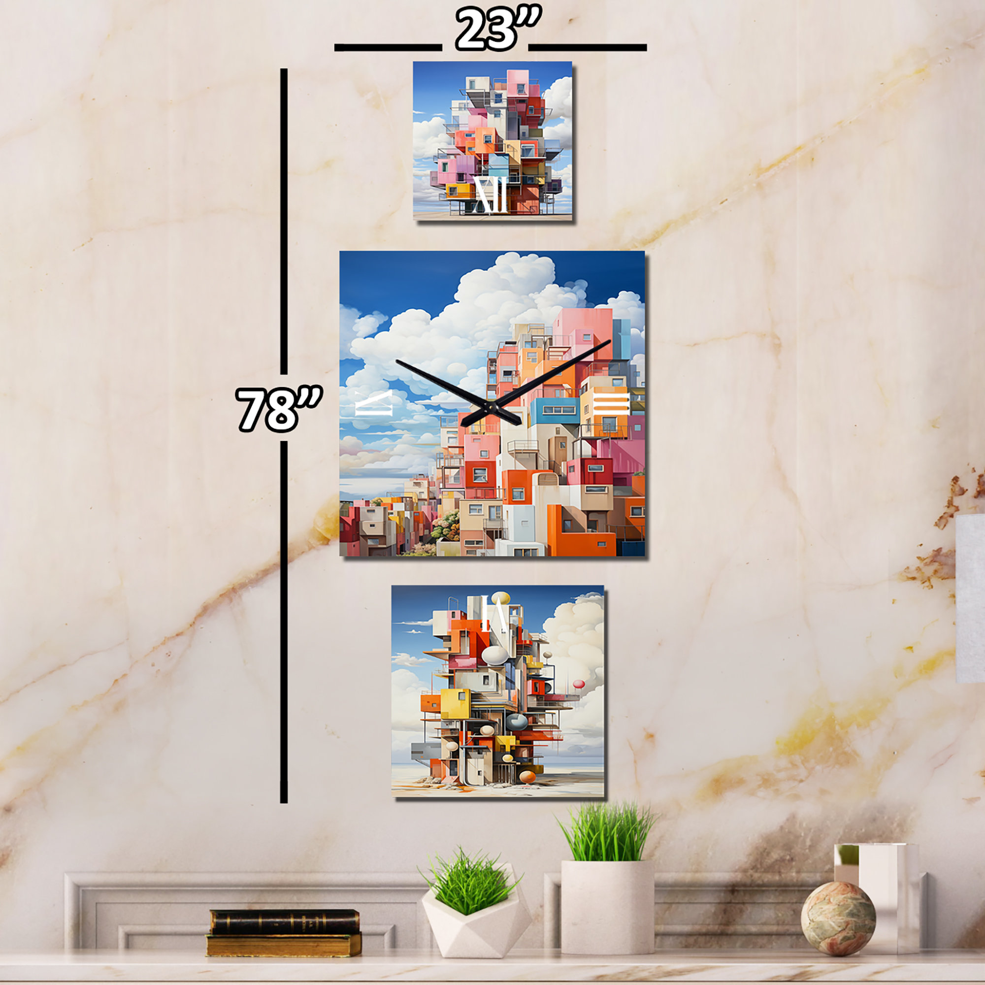 Latitude Run® Cubic Condo Tower In Style Of De Stijl Metal Wall Clock ...