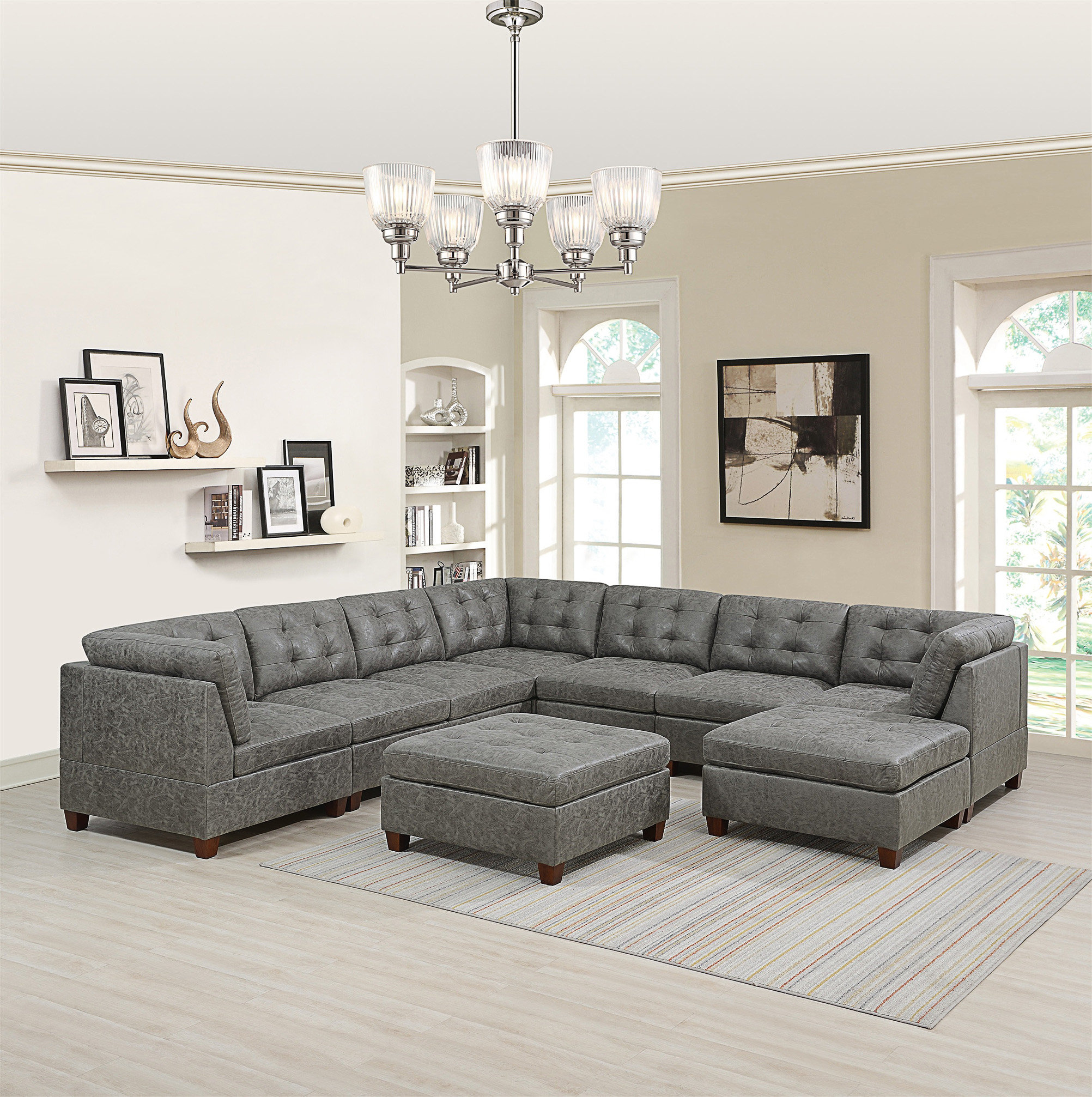 Hokku Designs Living Room Furniture Antique Grey Modular Sectional 9Pc ...
