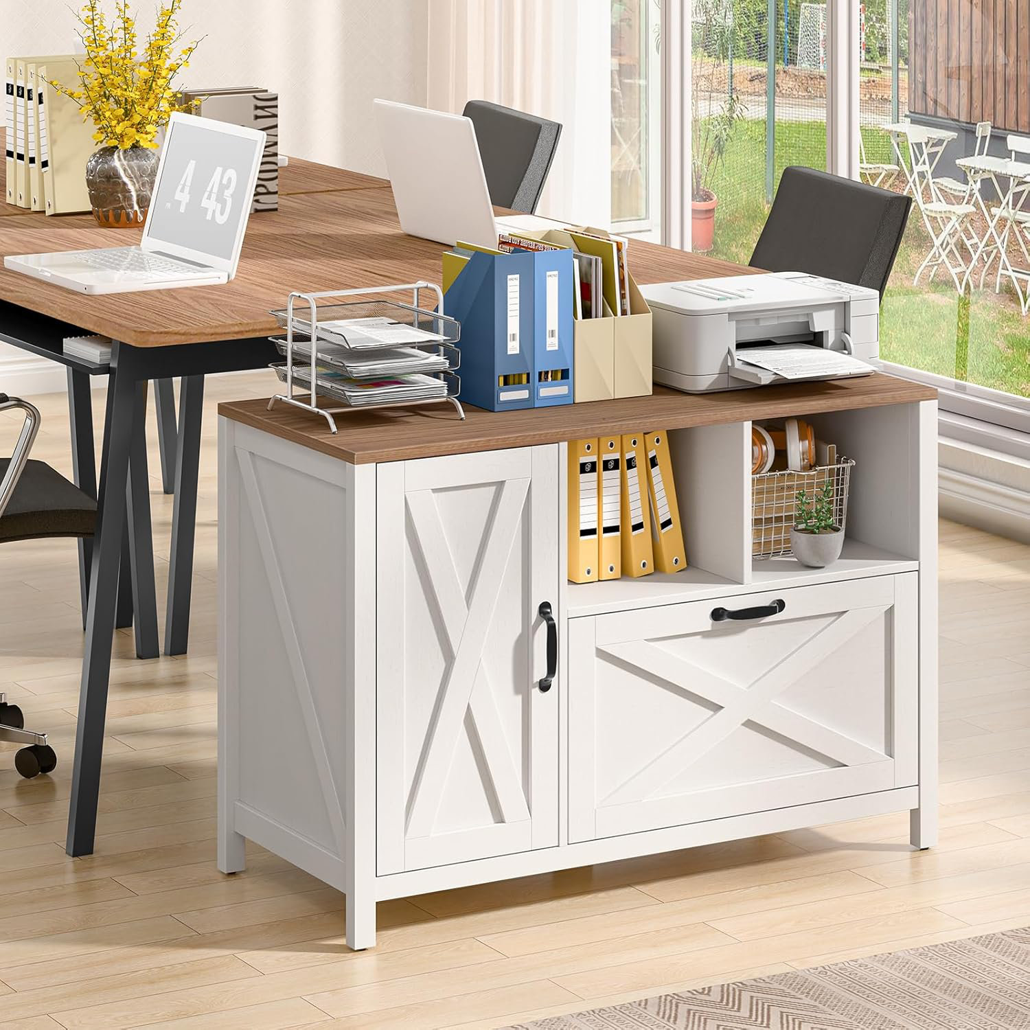 Gracie Oaks Lateral File Cabinet with Large Drawer and Door Farmhouse ...