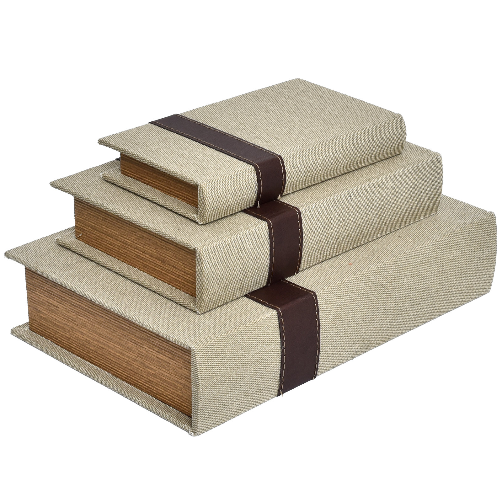 Ebern Designs Modern Linen And Wood Decorative Faux Book Boxes Set Of 3 ...