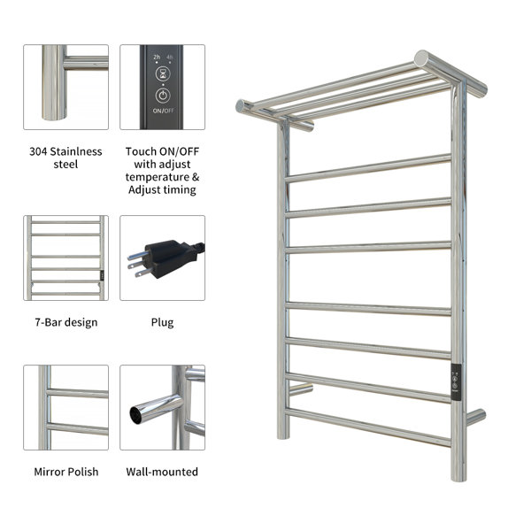 KWW Wall Mount Electric Towel Warmer with Shelf, Electric Stainless ...