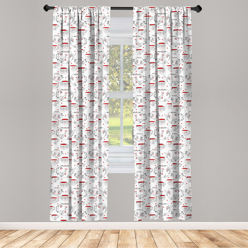 East Urban Home Tea Party 4-Panel Curtains, Doodle Style Crockery 55977 ...