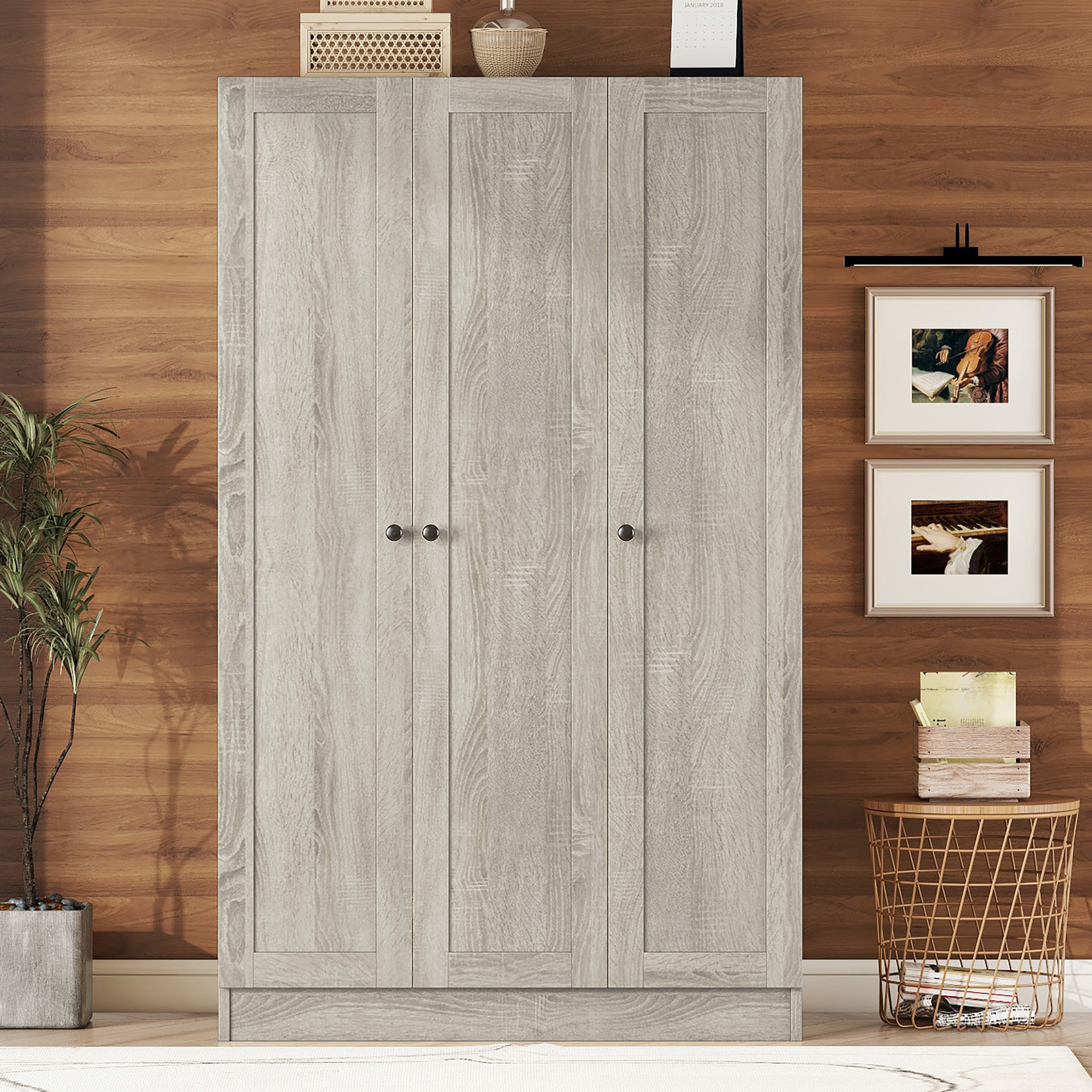 Latitude Run® Storage Wardrobe 3-Door Shutter Wardrobe with shelves ...