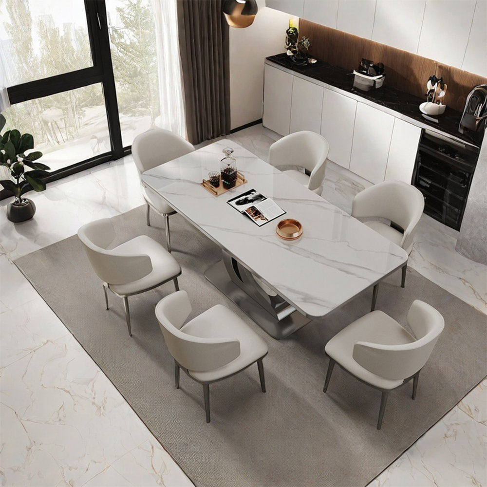 LJIA home Modern simple stainless steel dining table sets | Wayfair