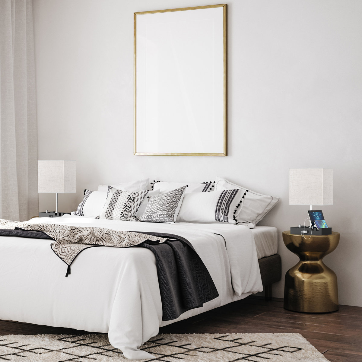 Ebern Designs Marshawn Table Lamp with 2 USB Ports, 2 Power Outlets and ...