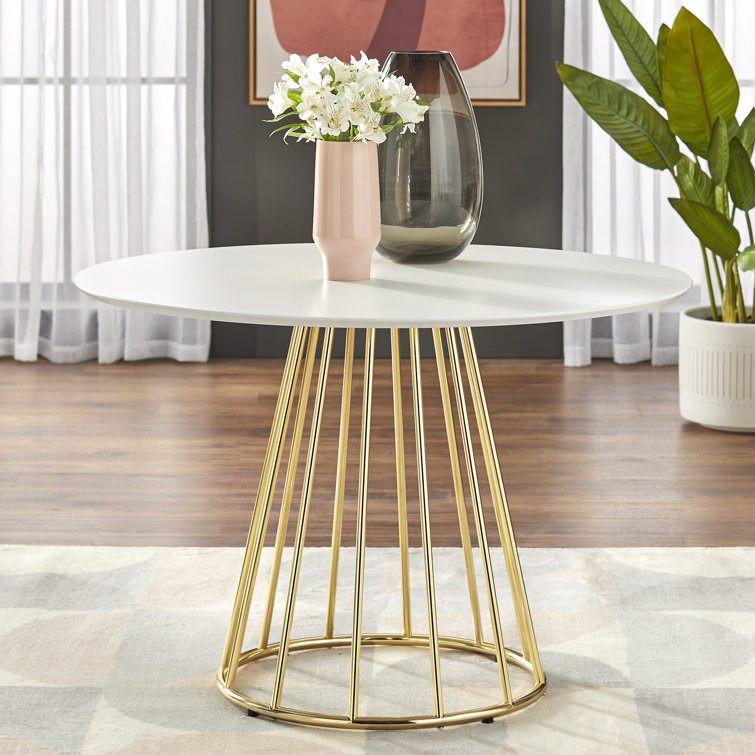 Everly Quinn Strathmore Round Metal Base Dining Table & Reviews | Wayfair