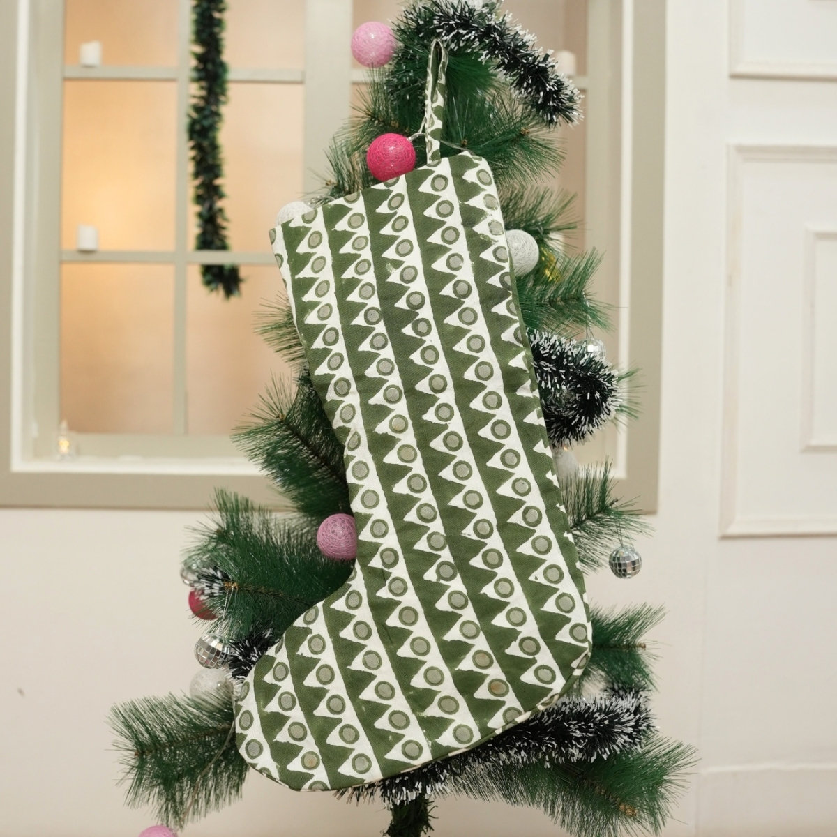 The Holiday Aisle® Handmade Floral Block Printed Christmas Stocking ...