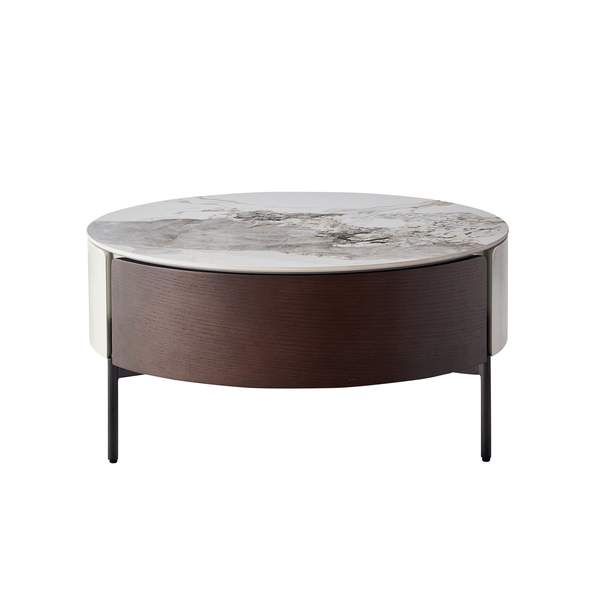 Brayden Studio® Modern Round White & reall wood color Coffee Table with ...