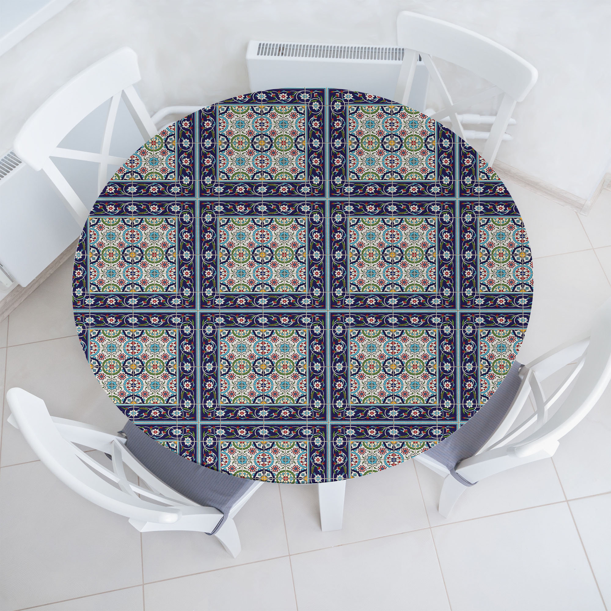Bungalow Rose Ethnic Fitted Round Tablecloth Multicolor | Wayfair