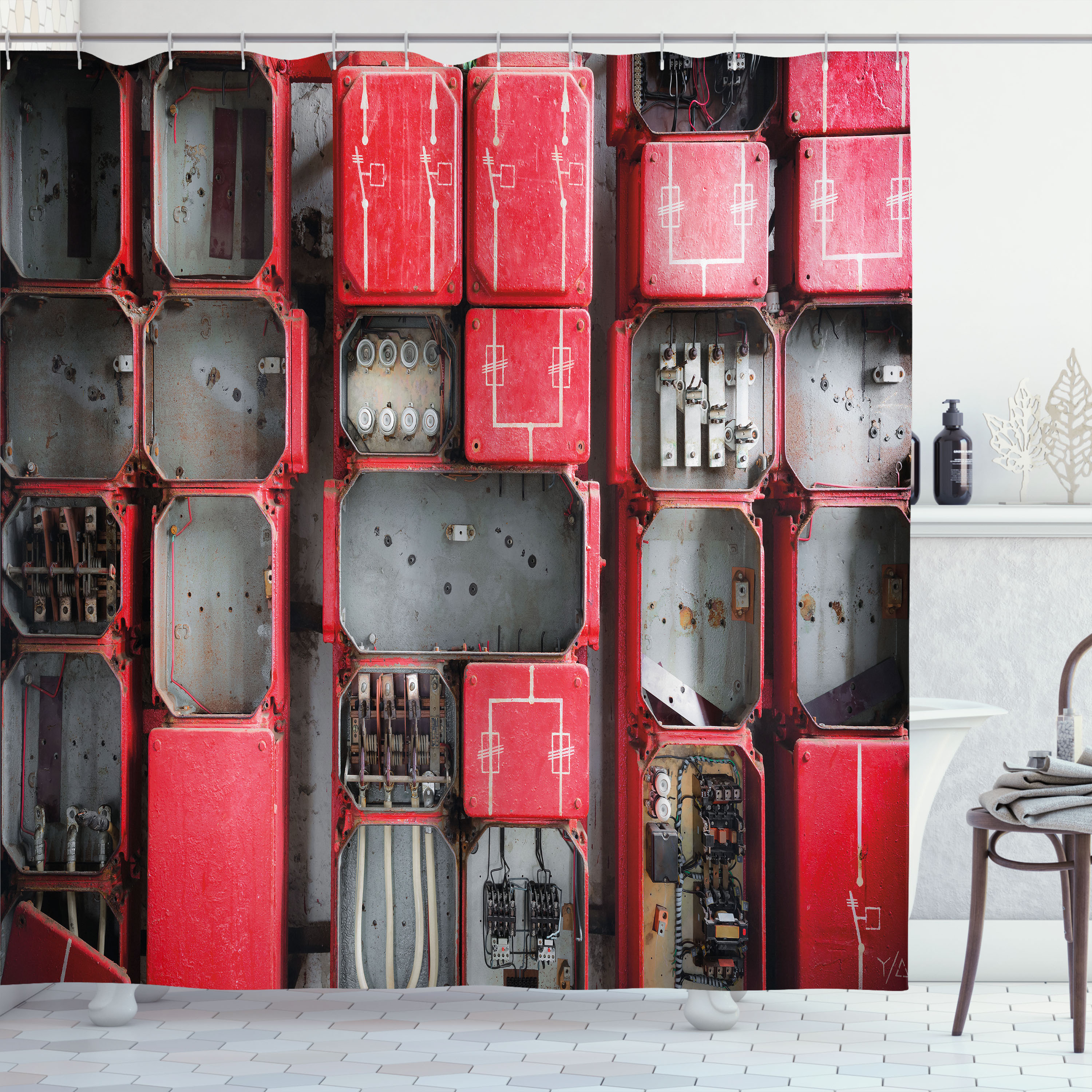 East Urban Home Thioune Industrial Shower Curtain Fuse Cabinet Red ...