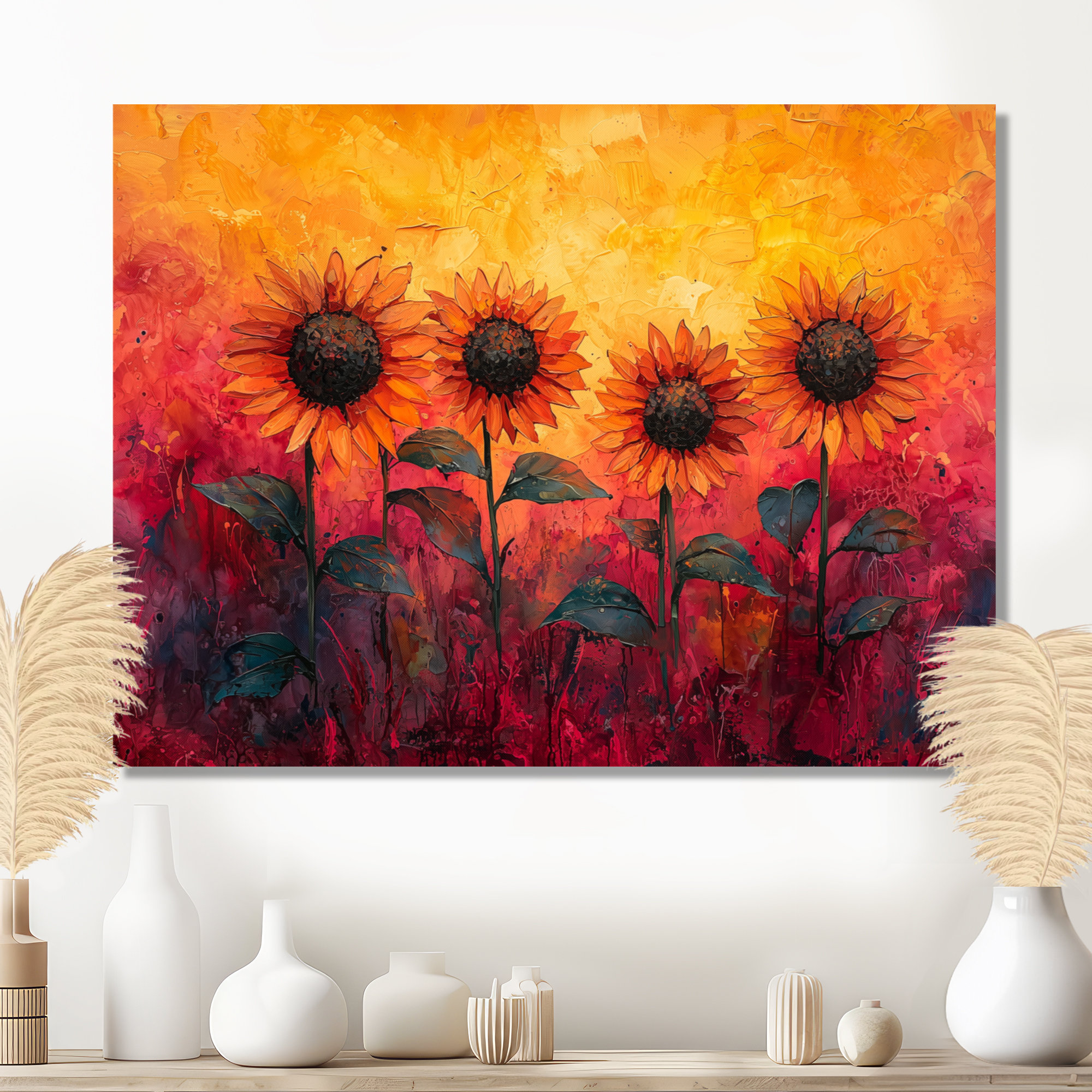August Grove® Vivid Red Sunset Hues Sunflowers Filed I - Sunflowers ...