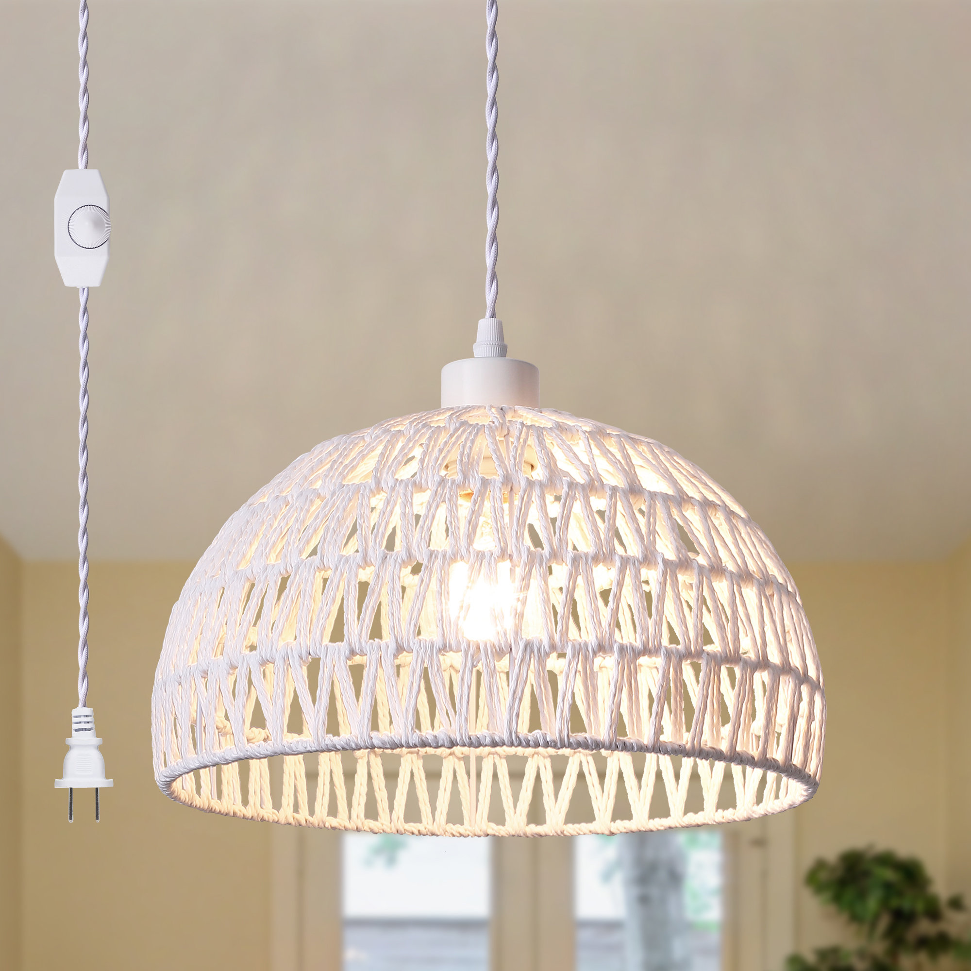 Bay Isle Home™ Derica 1 - Light 11.81in. Plug-In Woven Rattan Dome ...