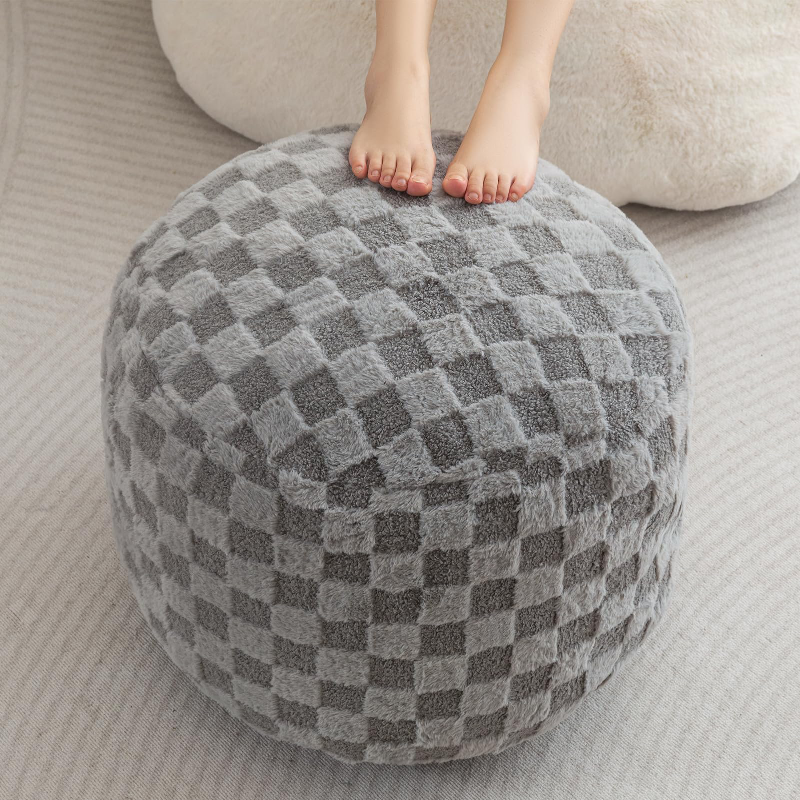 Dakota Fields Round Plaid Poufs with Foam Chunk Filling | Wayfair