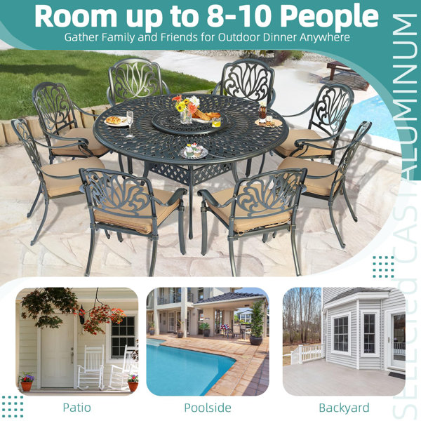 Meetwarm Outdoor 61" Round Patio Dining Table With Detachable Lazy ...