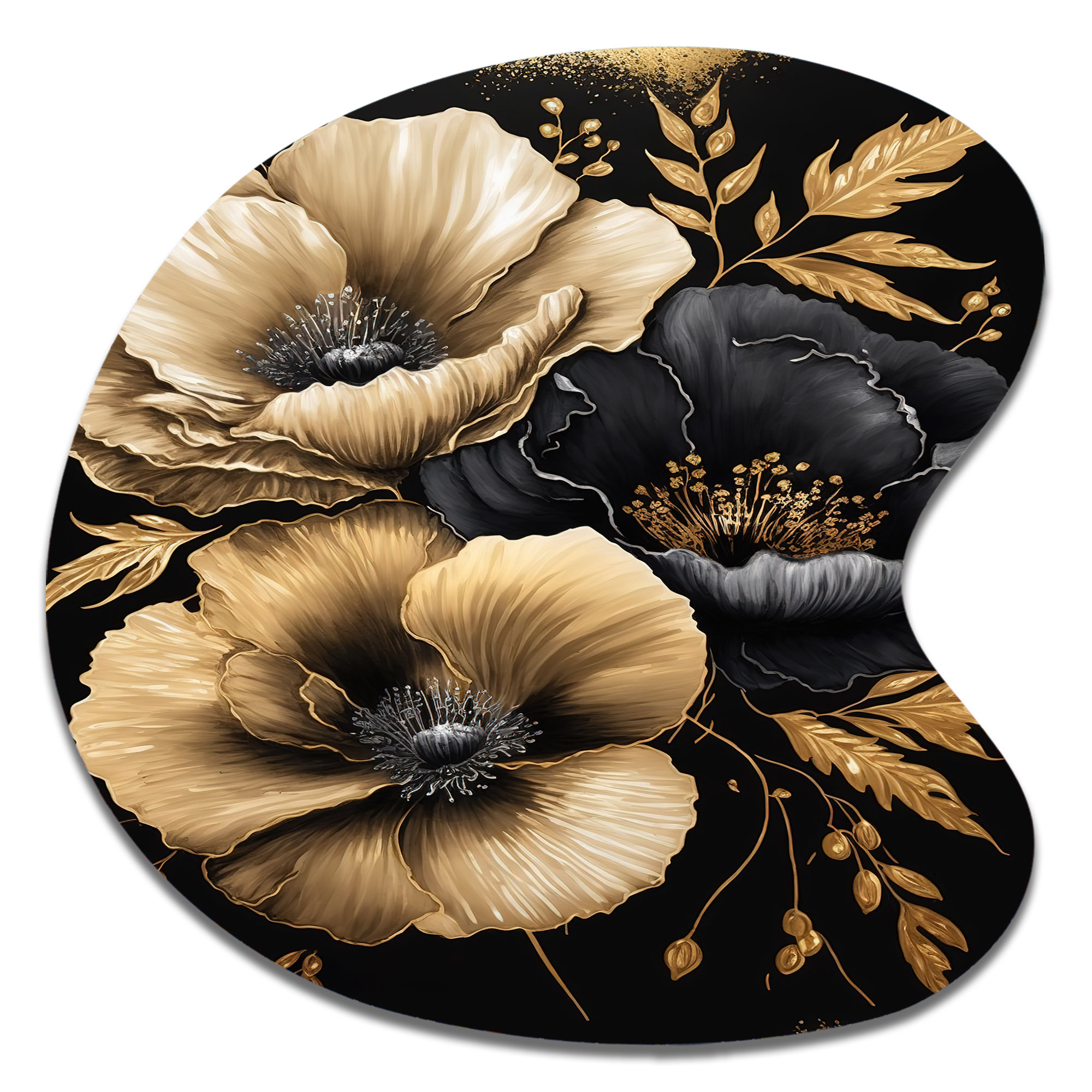 Design Art Black And Gold Hibiscus II - Hibiscus Drop Shape Assymterical Metal Wall Art | Wayfair
