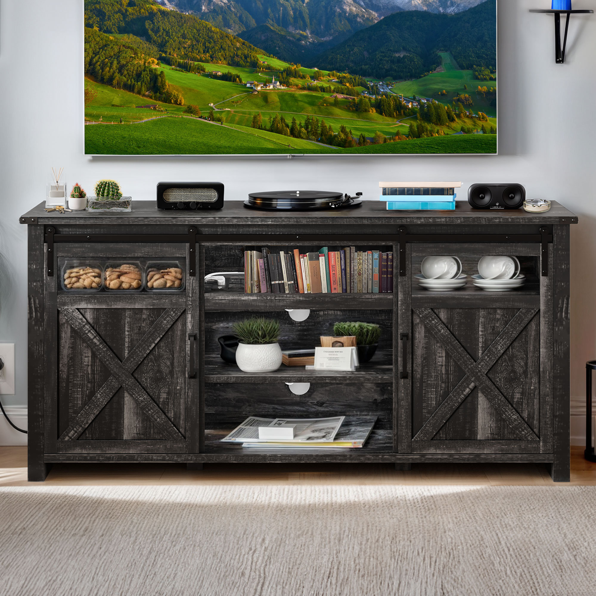 Gracie Oaks Ermina 66.30'' Farmhouse TV Stand, Media Consoles ...