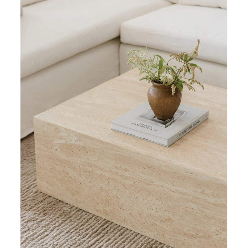 Orren Ellis Deken Genuine Travertine Block Coffee Table - Travertine ...
