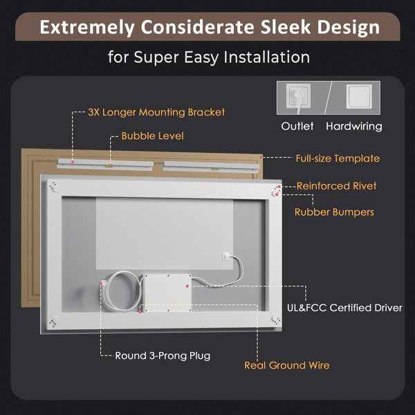 Ivy Bronx LED Lighted Bathroom Mirror: Front and Backlit, Tempered ...