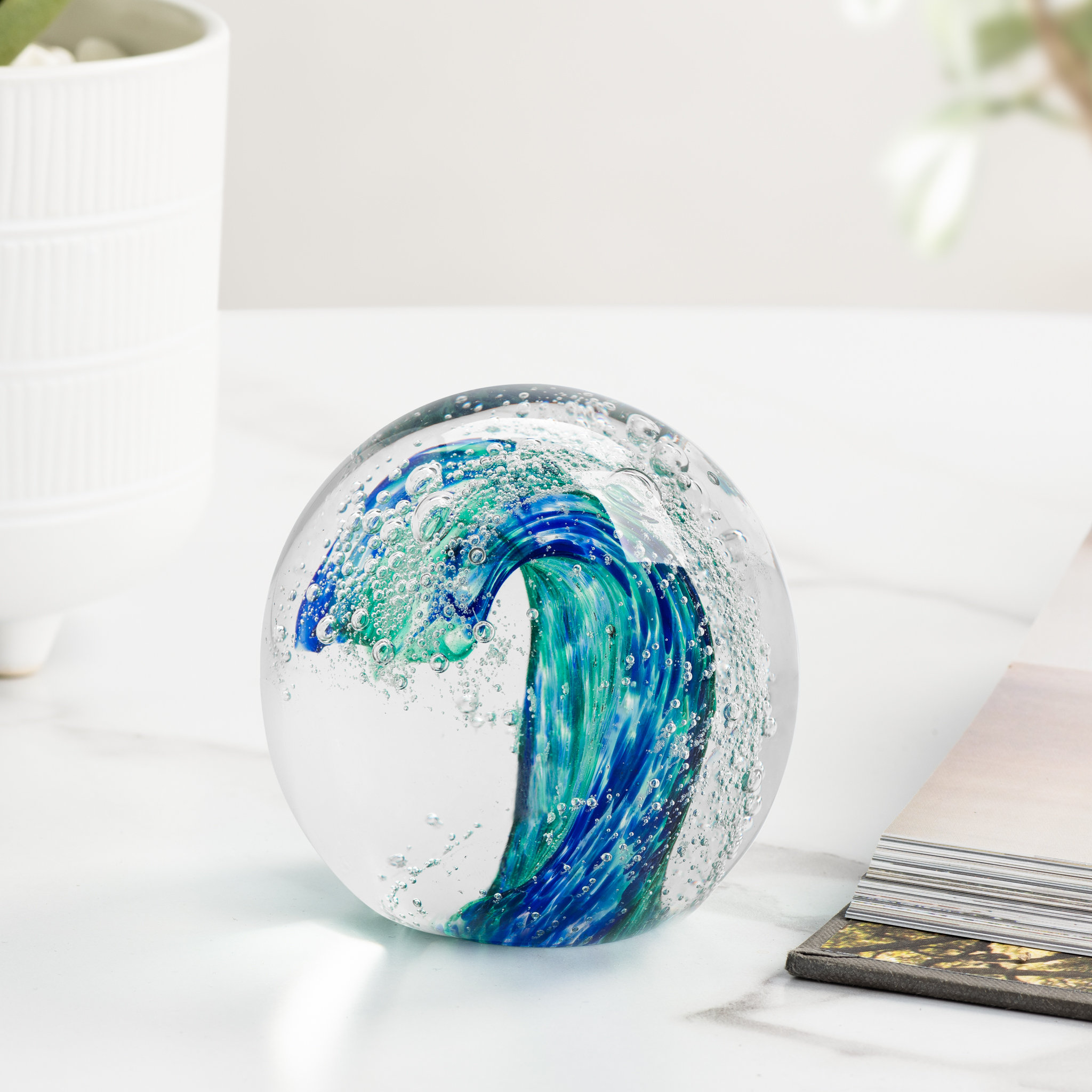 Highland Dunes Kisor Ocean Wave Themed Paperweight Decorative Orb ...