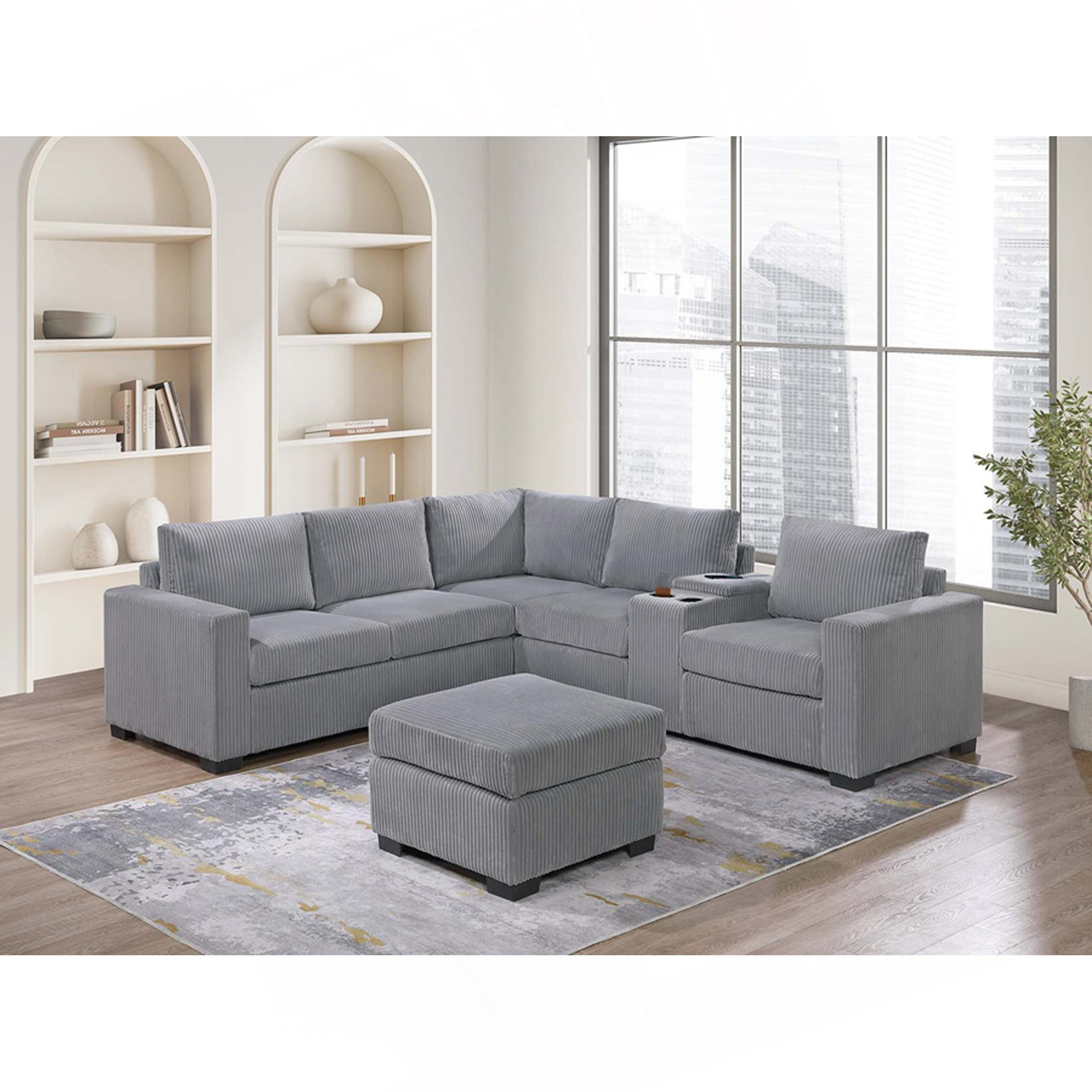 Hokku Designs Modern Functional Corduroy Upholstered Sectional Set ...