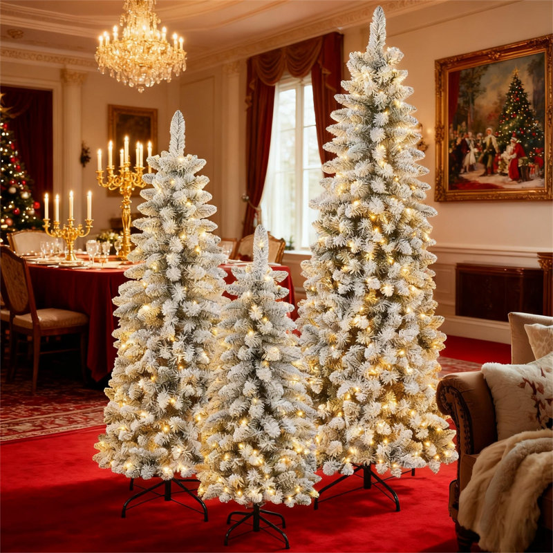 The Holiday Aisle® 3 Pcs Flocked Artificial Christmas Tree Set with ...