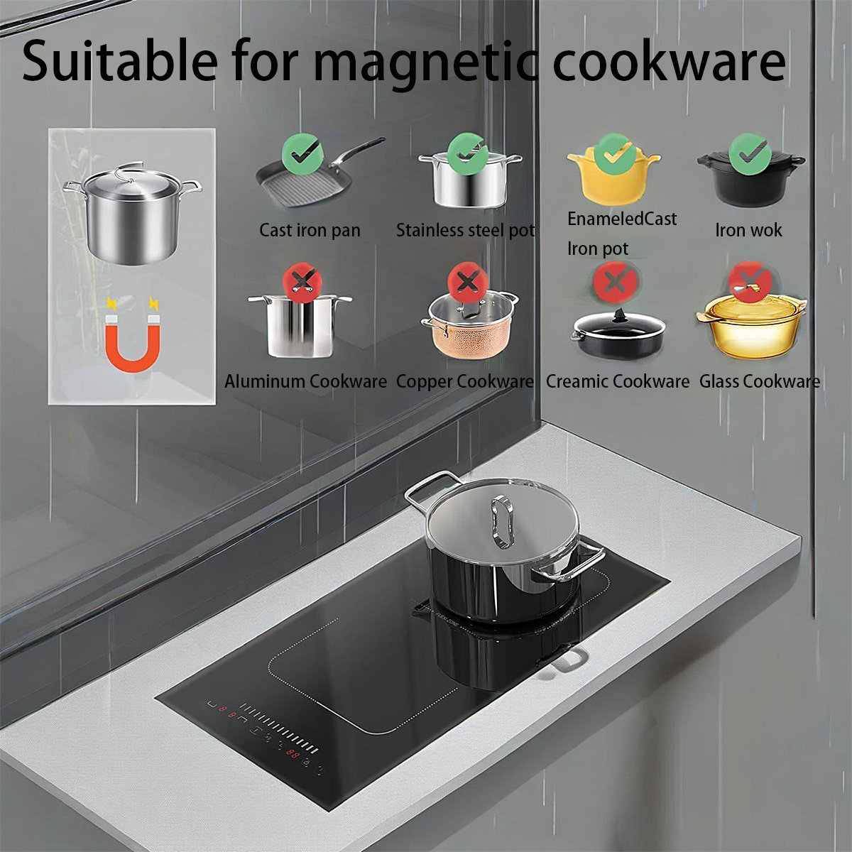 Karinear 2 Burner Induction Cooktop 12 Inch 3500W Flexible zones | Wayfair