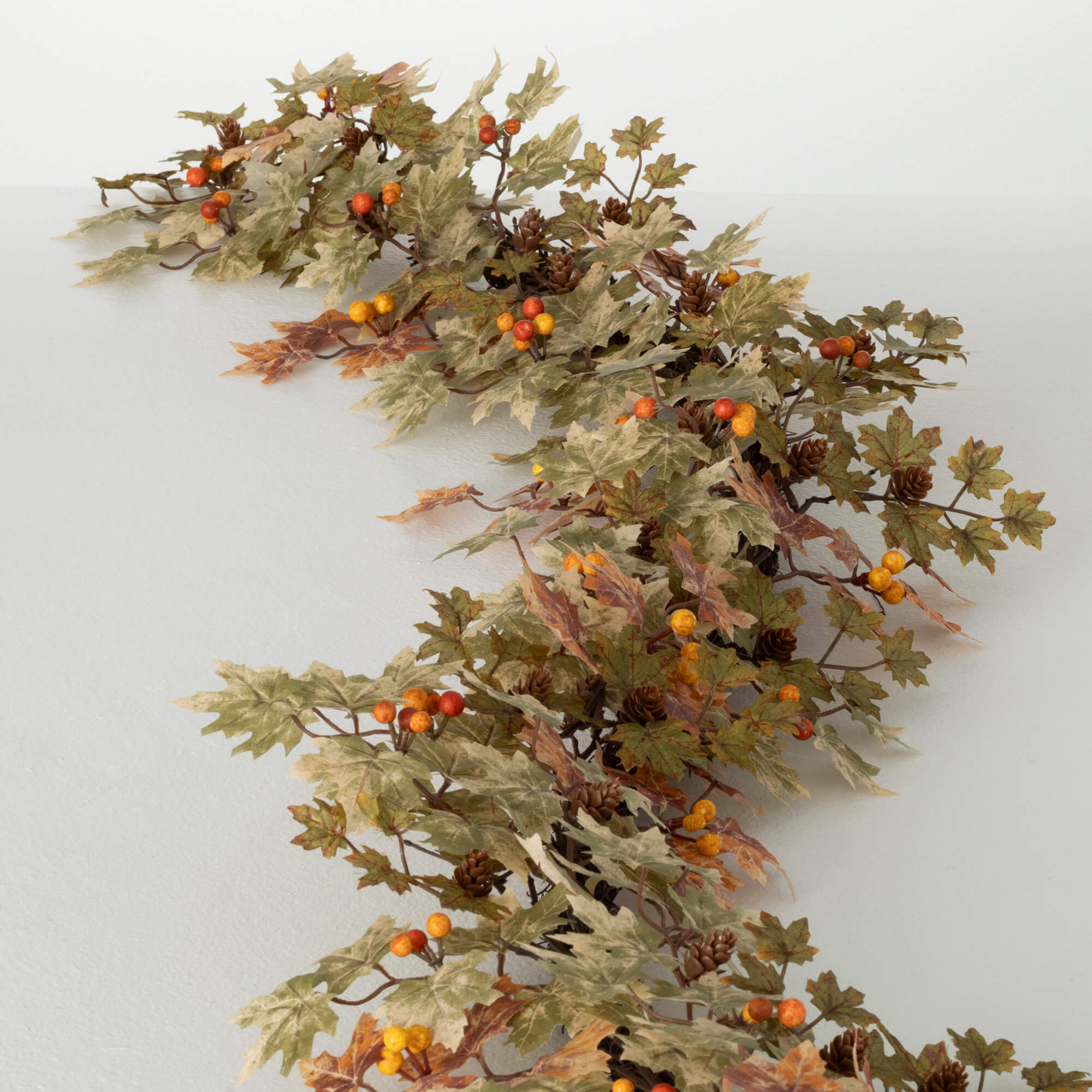 Primrue 60" Artificial Mini Maple Leaf Garland, Green-Brown | Wayfair