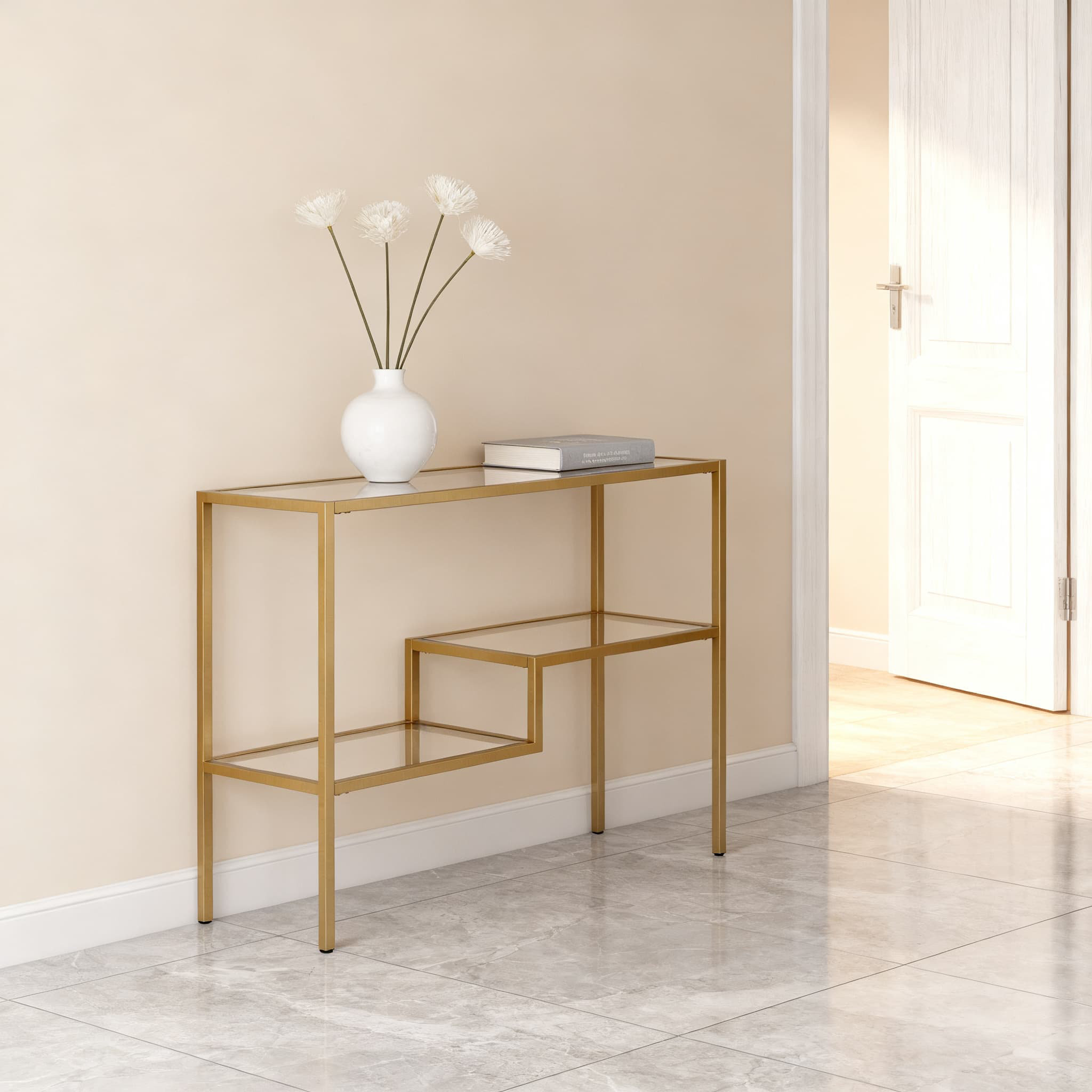 Hokku Designs Modern Rectangular Console Table With Tempered Glass Top ...