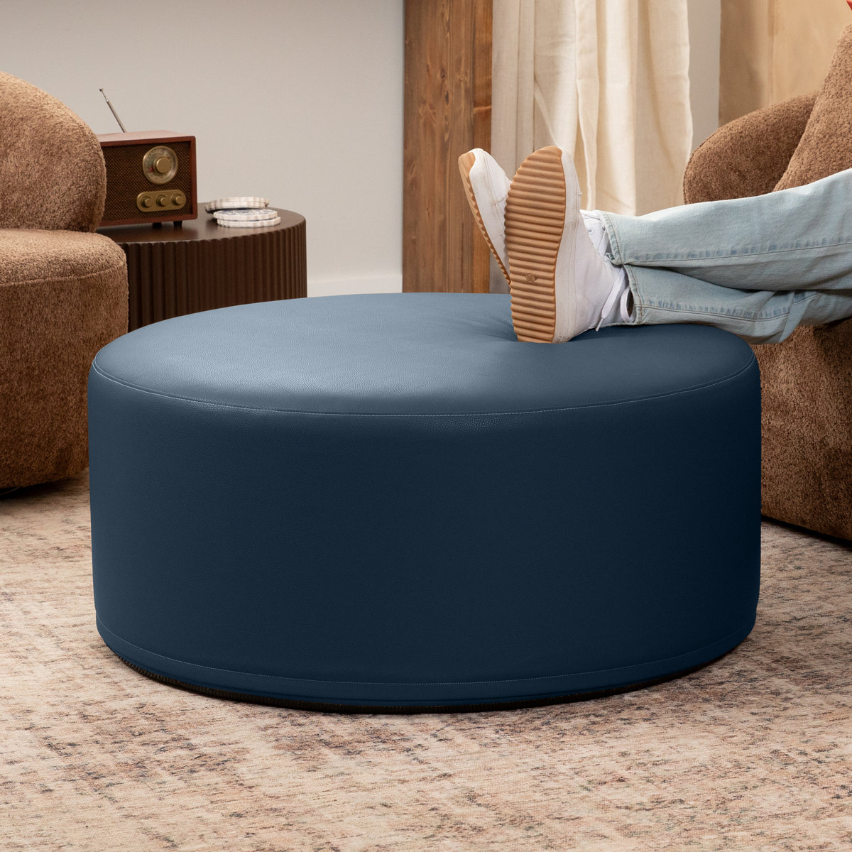Brayden Studio® Denka Round Couch Ottoman - Oversized Giant Coffee ...