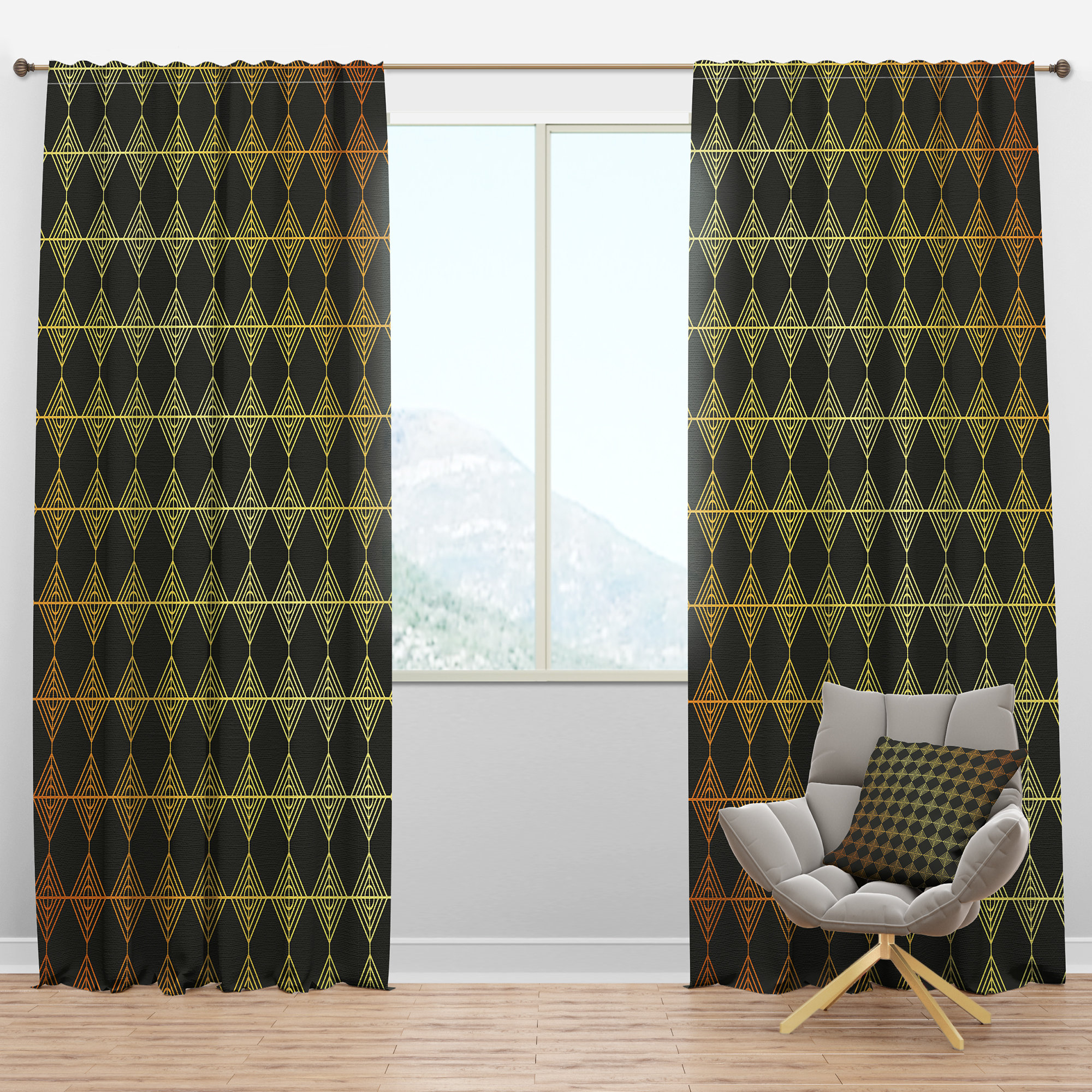 Design Art Luxury Metallic I Geometric Semi-Sheer Thermal Rod Pocket ...