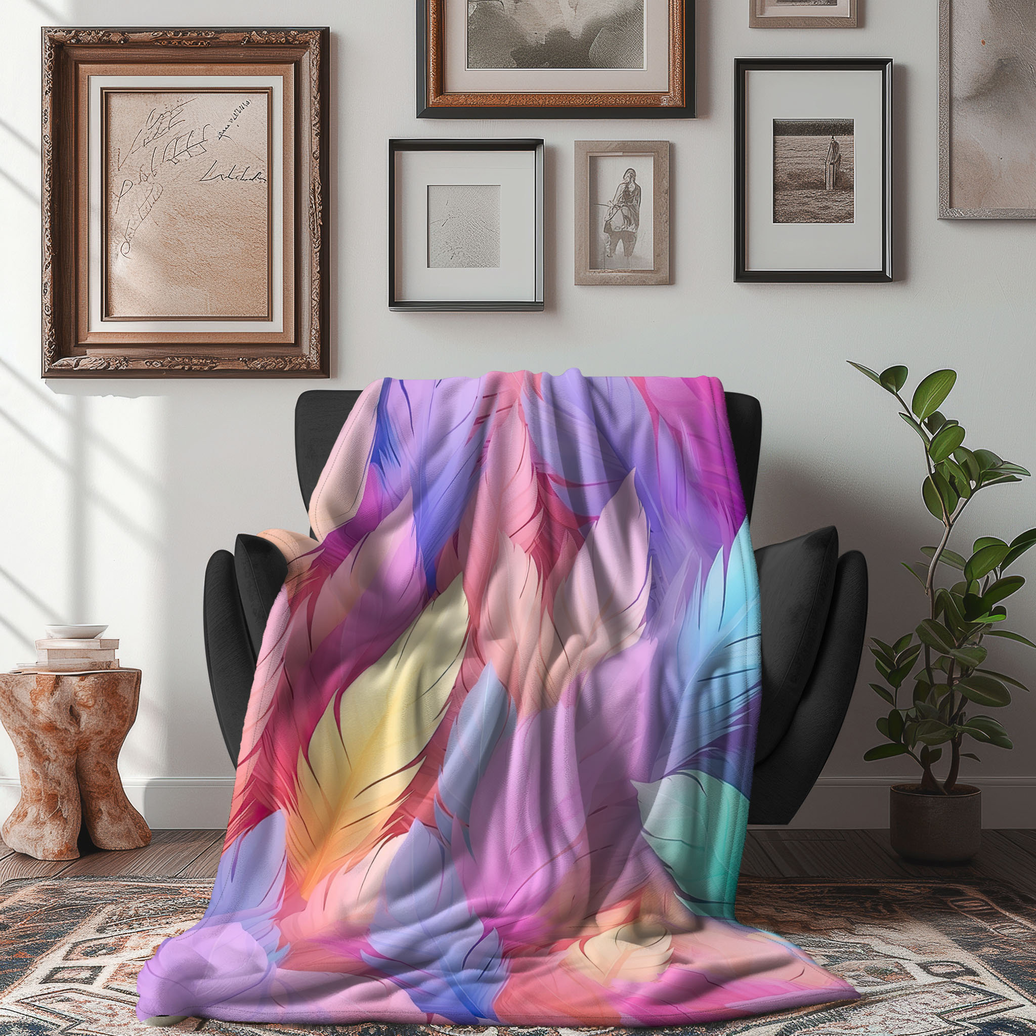 MentionedYou Gentle Rainbow Quills - 1 Piece Premium Sherpa Bla Throw ...
