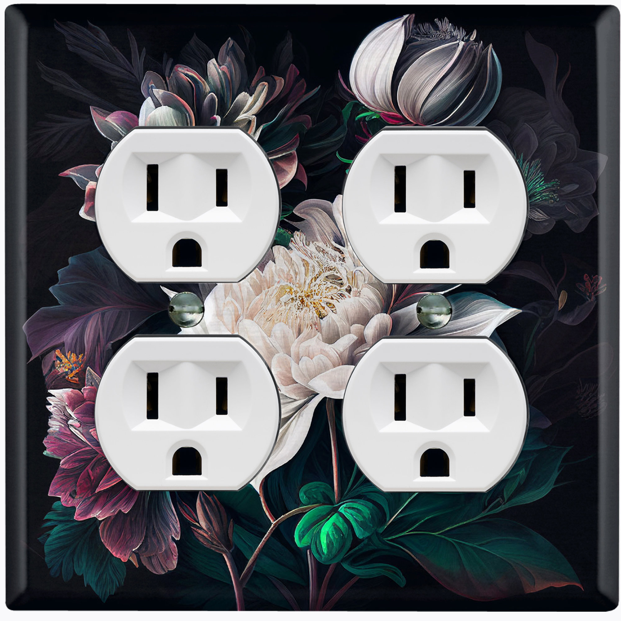 WorldAcc Metal Light Switch Plate Outlet Cover (White Flower Dark Teal ...